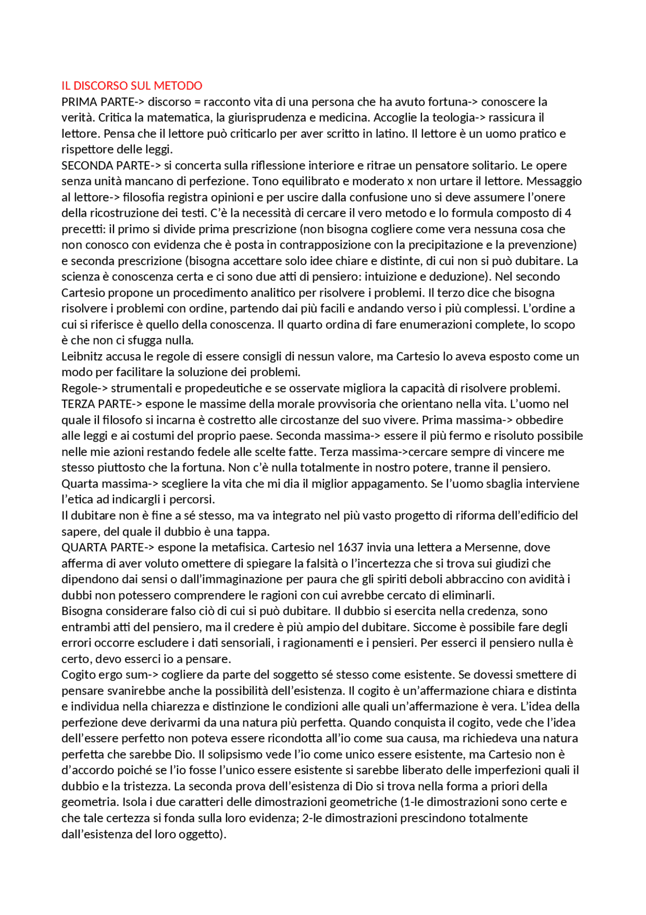 Il Discorso Sul Metodo Di Cartesio Docsity