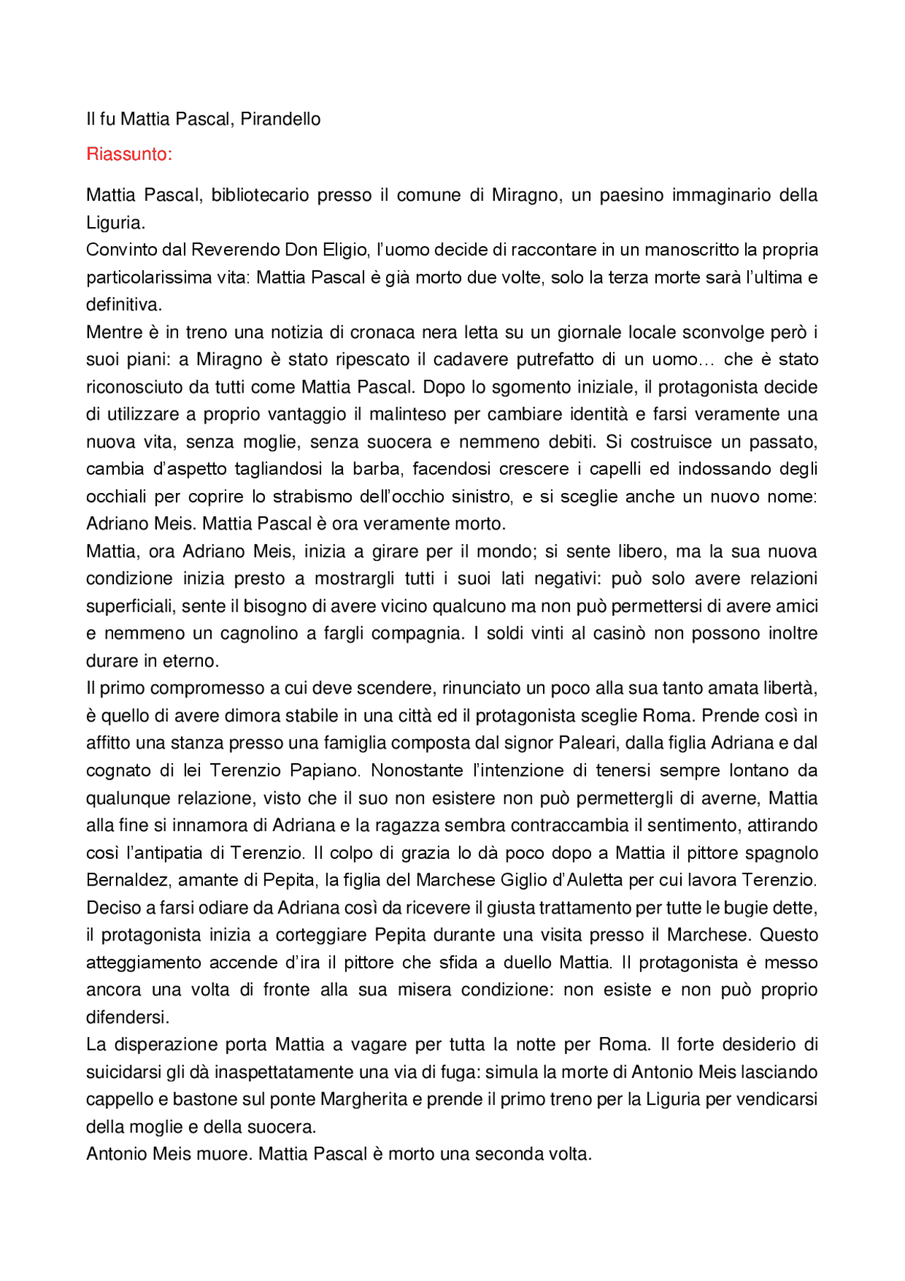 Il Fu Mattia Pascal Docsity