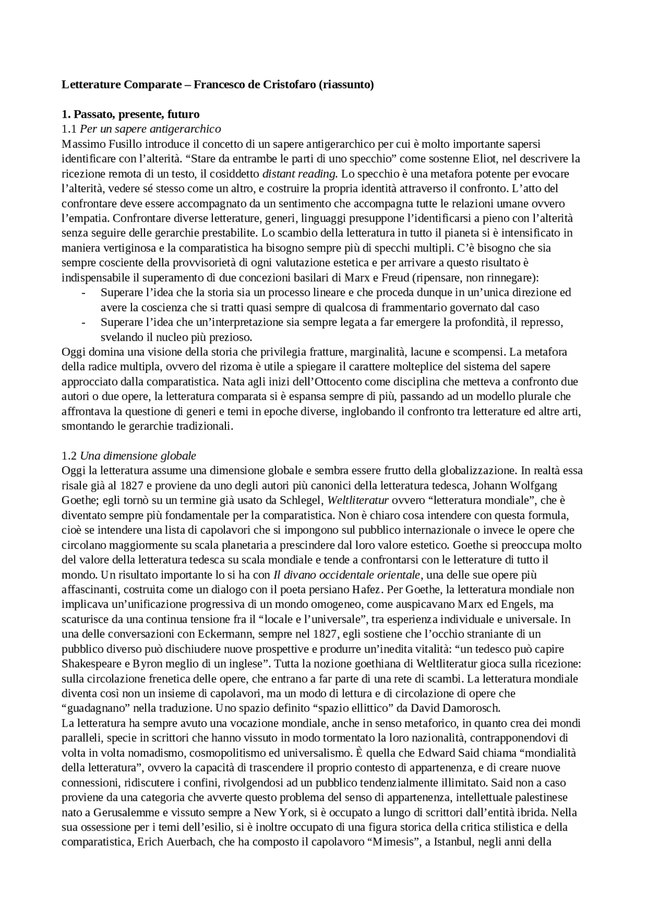 Letterature comparate - Francesco de Cristofaro riassunto | Summaries ...