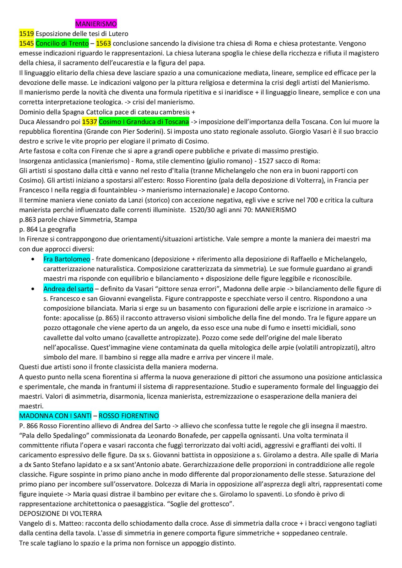 Manierismo Stagione Fiorentina Controriforma Venezia Docsity