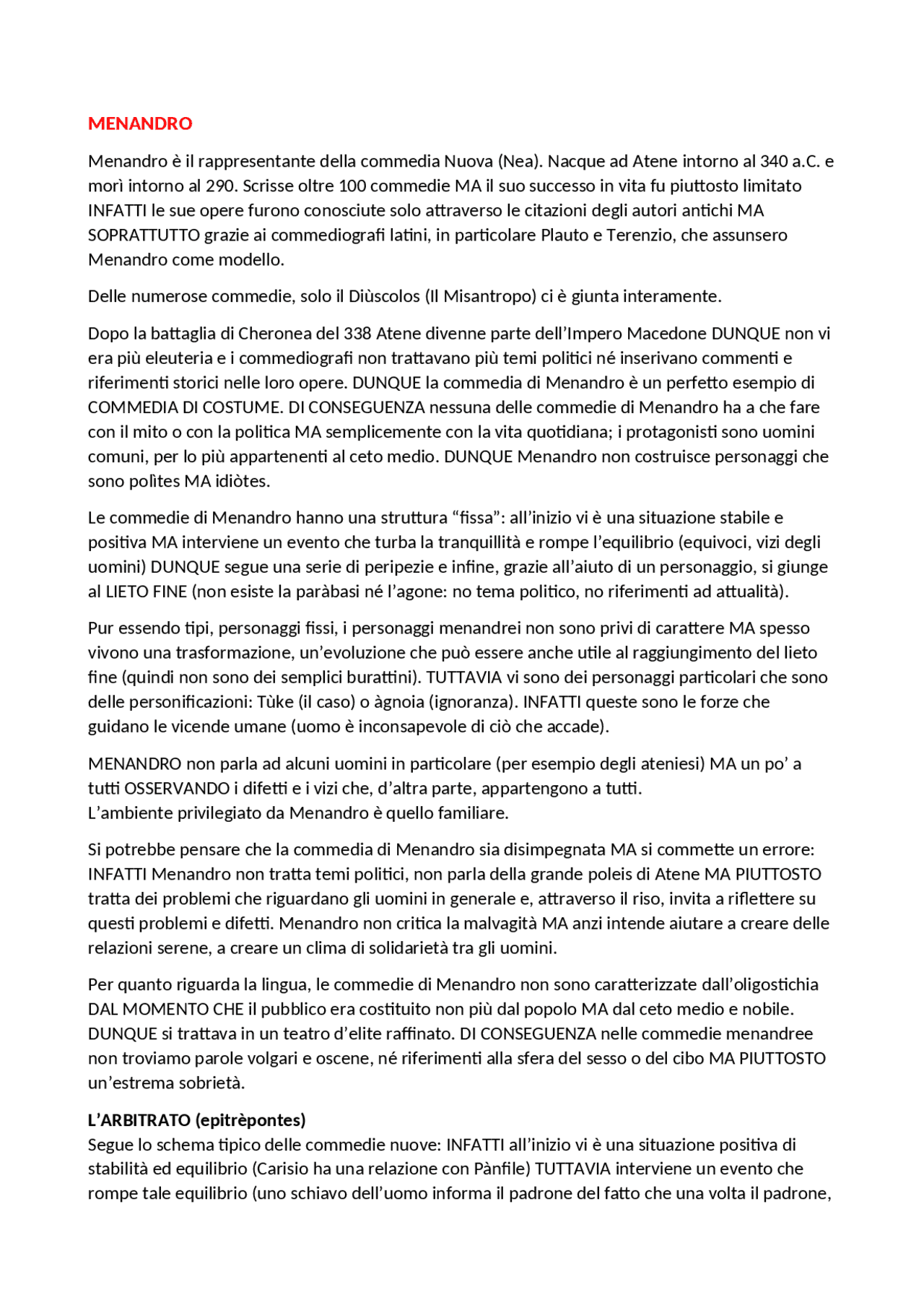 MENANDRO E LE SUE COMMEDIE - Docsity