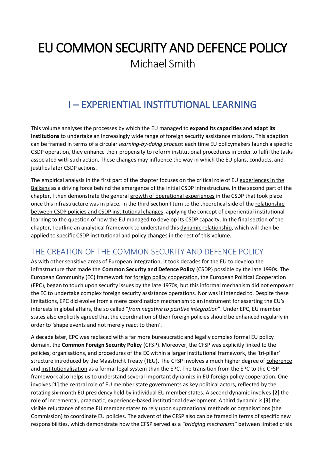 Europe's Common Security and Defence Policy (Michael E. Smith) - Docsity