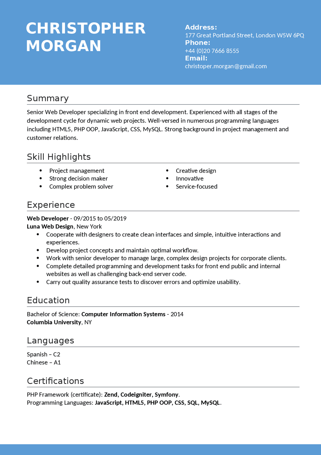 Blue Resume Template - Docsity