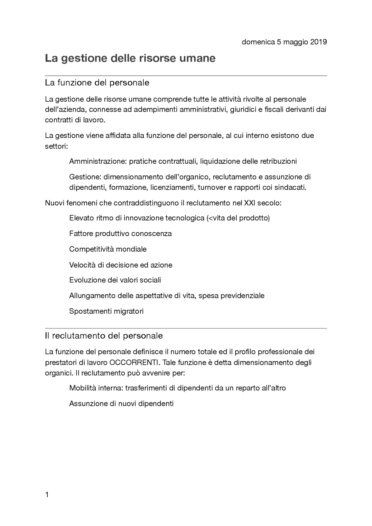 Riassunti Gestione Del Personale Docsity