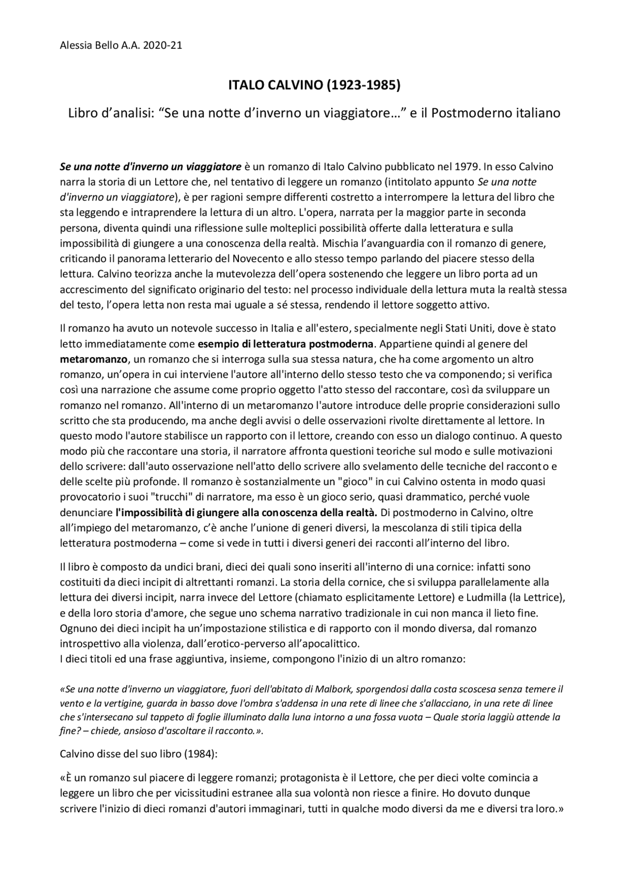 Italo Calvino - "Se una notte d'inverno un viaggiatore" e il ...