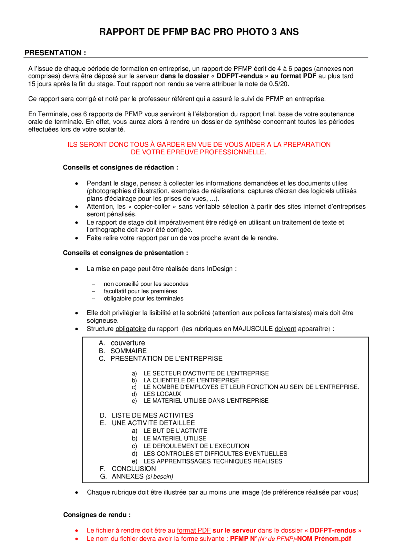 Rapport de PFMP BAC PHOTO 3 ANS - Docsity