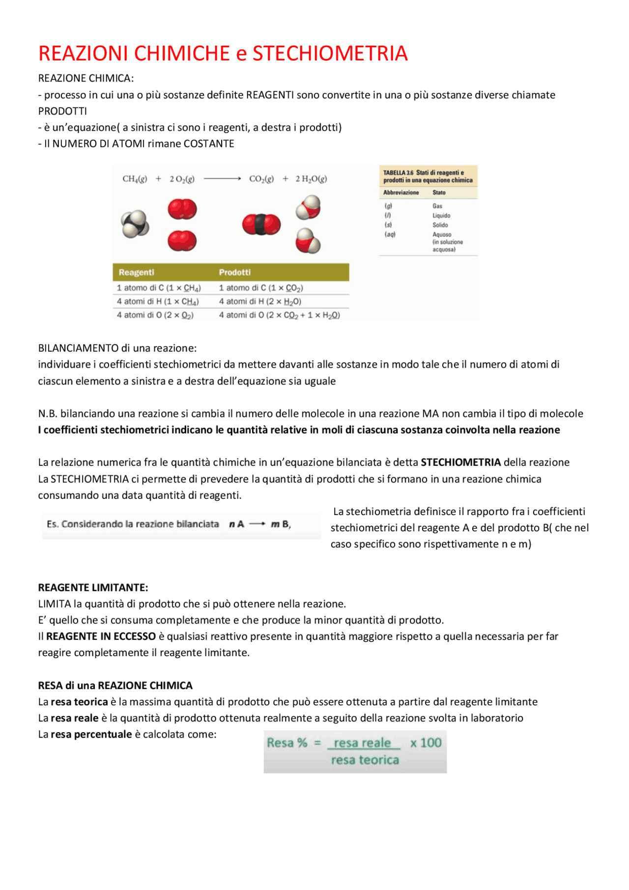 Appunti Sulle Reazioni Chimiche E Stechiometria Docsity