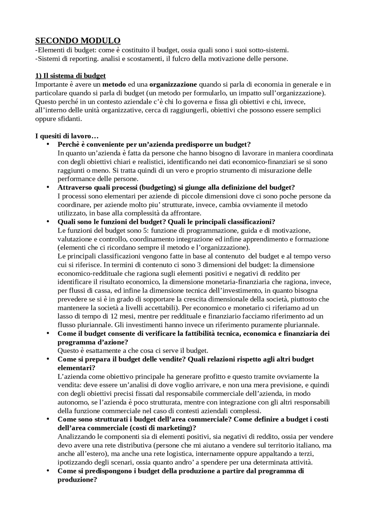 Appunti Programmazione E Controllo Secondo Modulo Docsity