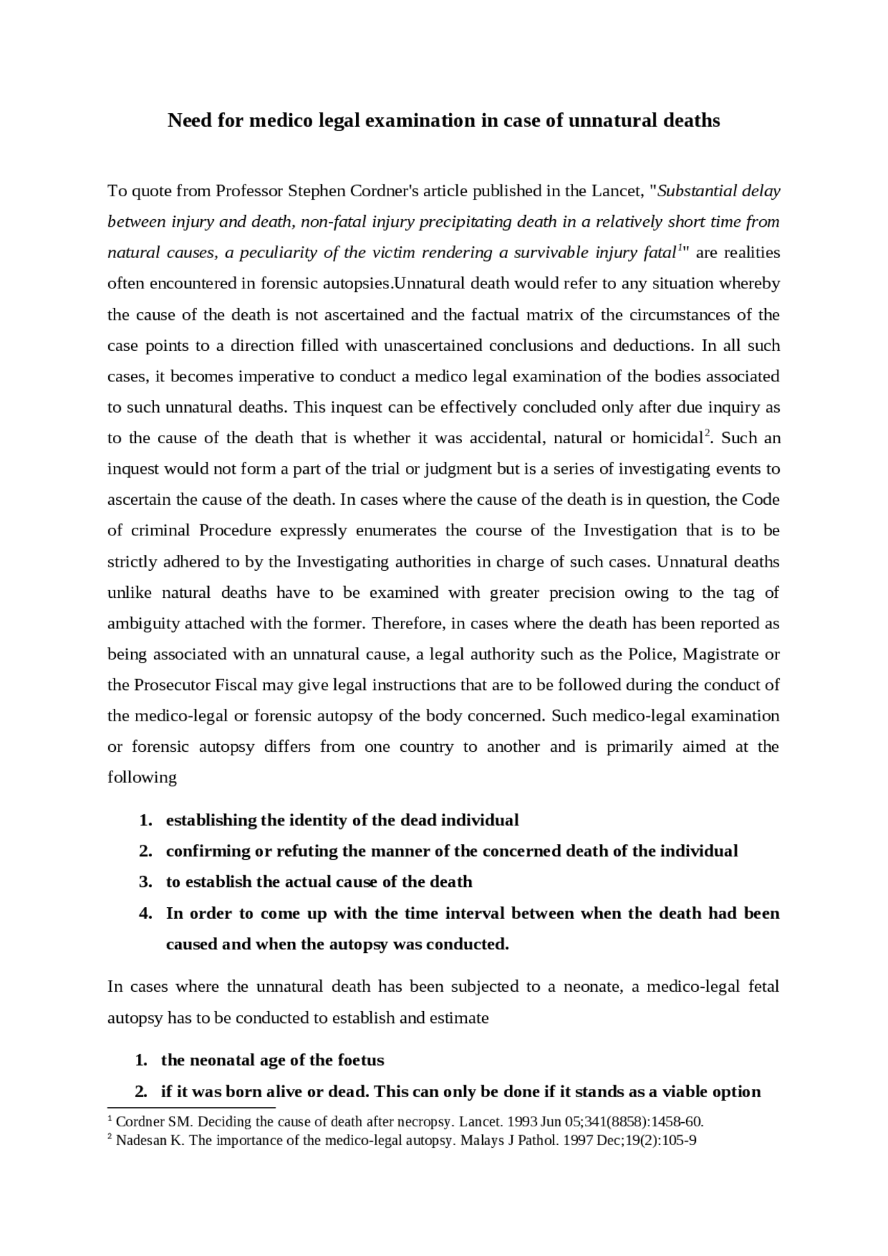 Analysis Of Unnatural Deaths Docsity