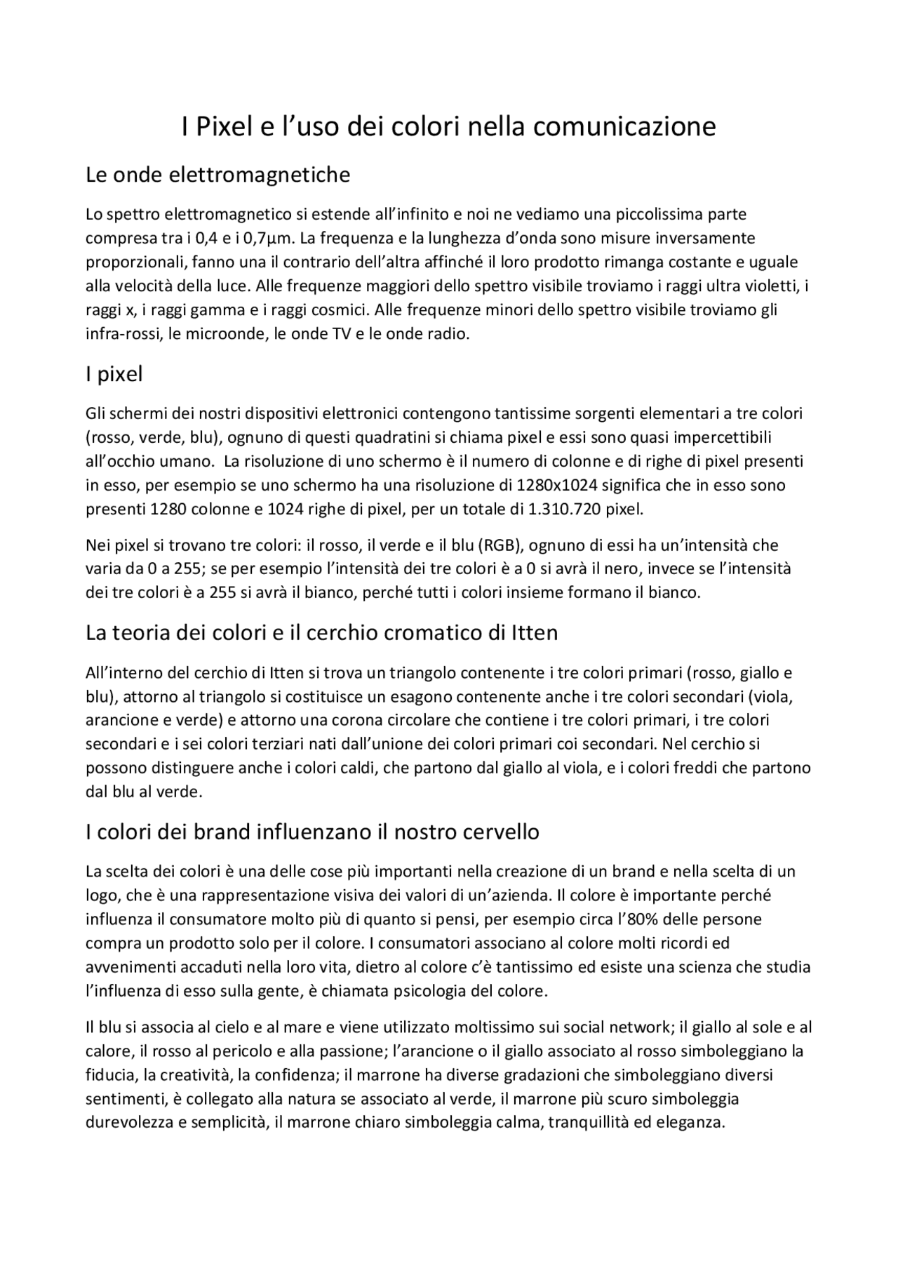 I pixel e l'uso dei colori nella comunicazione - Docsity