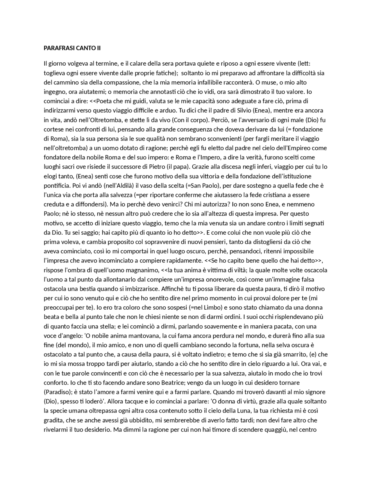 INFERNO CANTO II PARAFRASI - Docsity