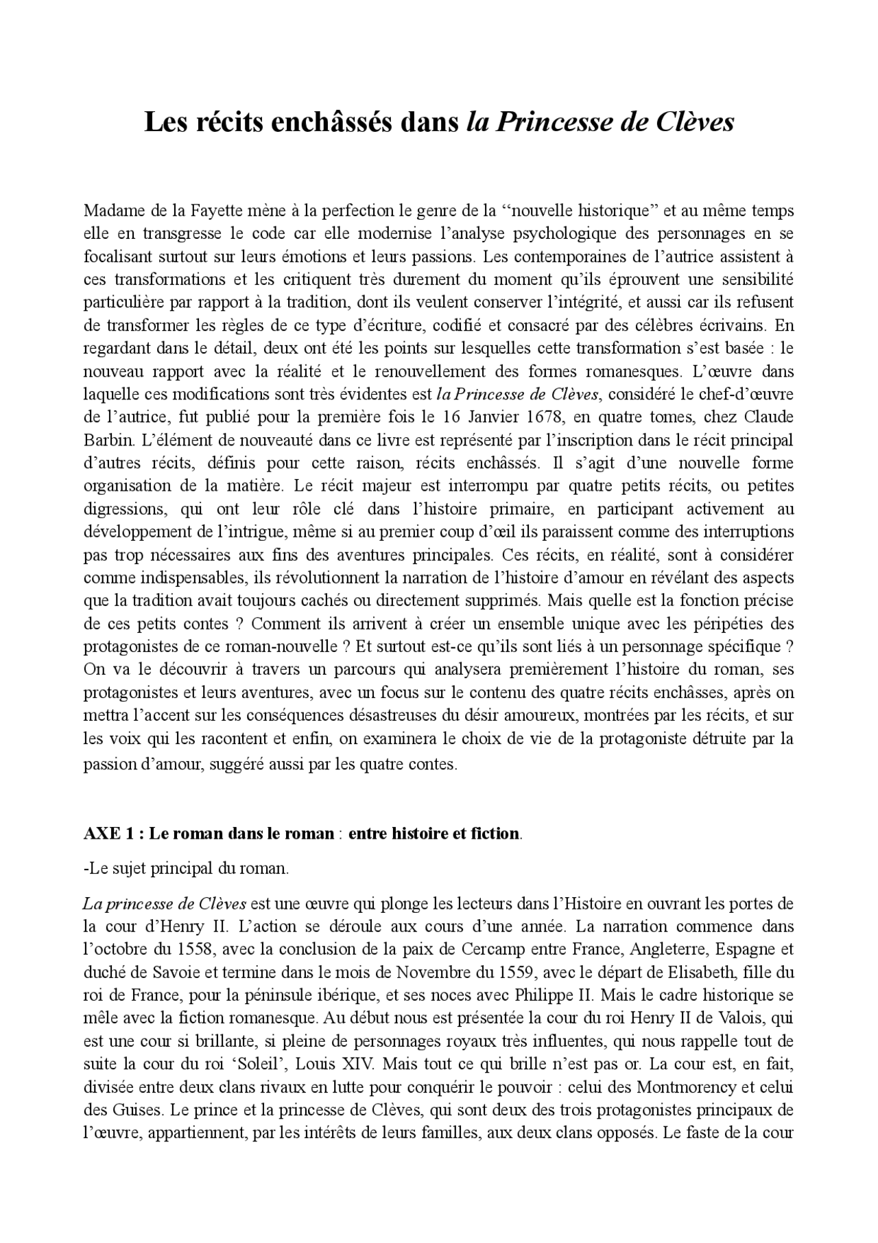 Les Récits Enchâssés Dans La Princesse De Clèves Docsity