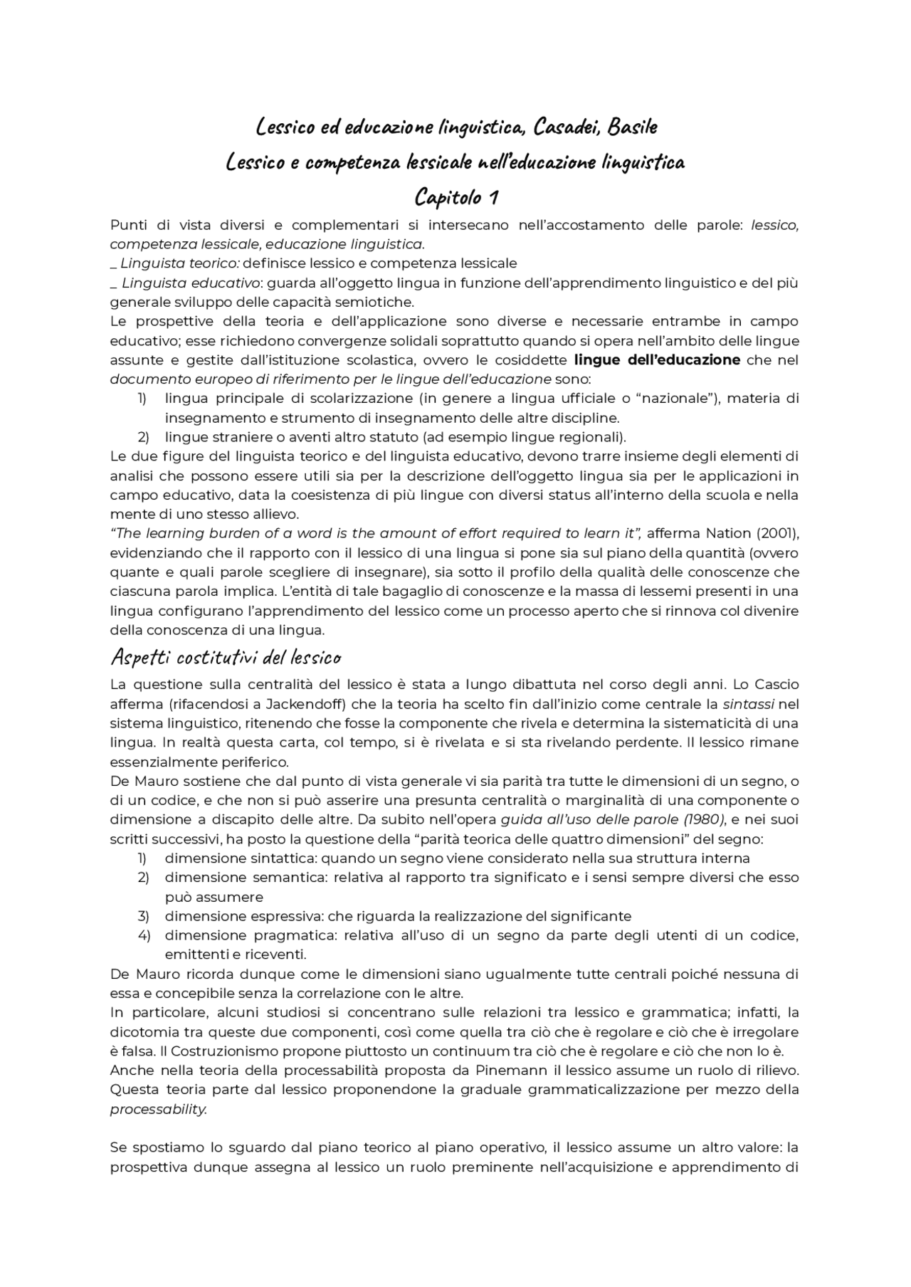 Riassunti Lessico Ed Educazione Linguistica Docsity