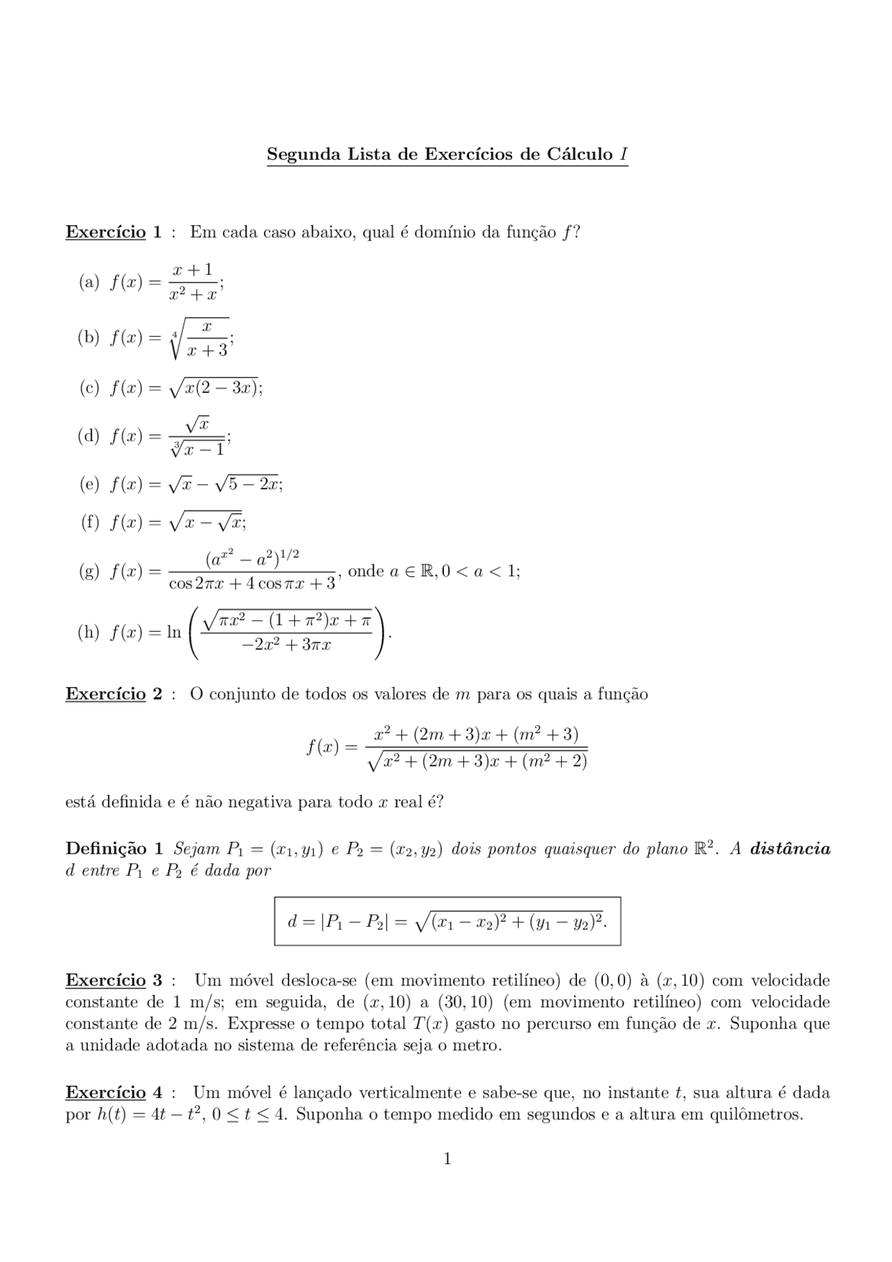 Lista De Exercícios De Cálculo 1 Docsity