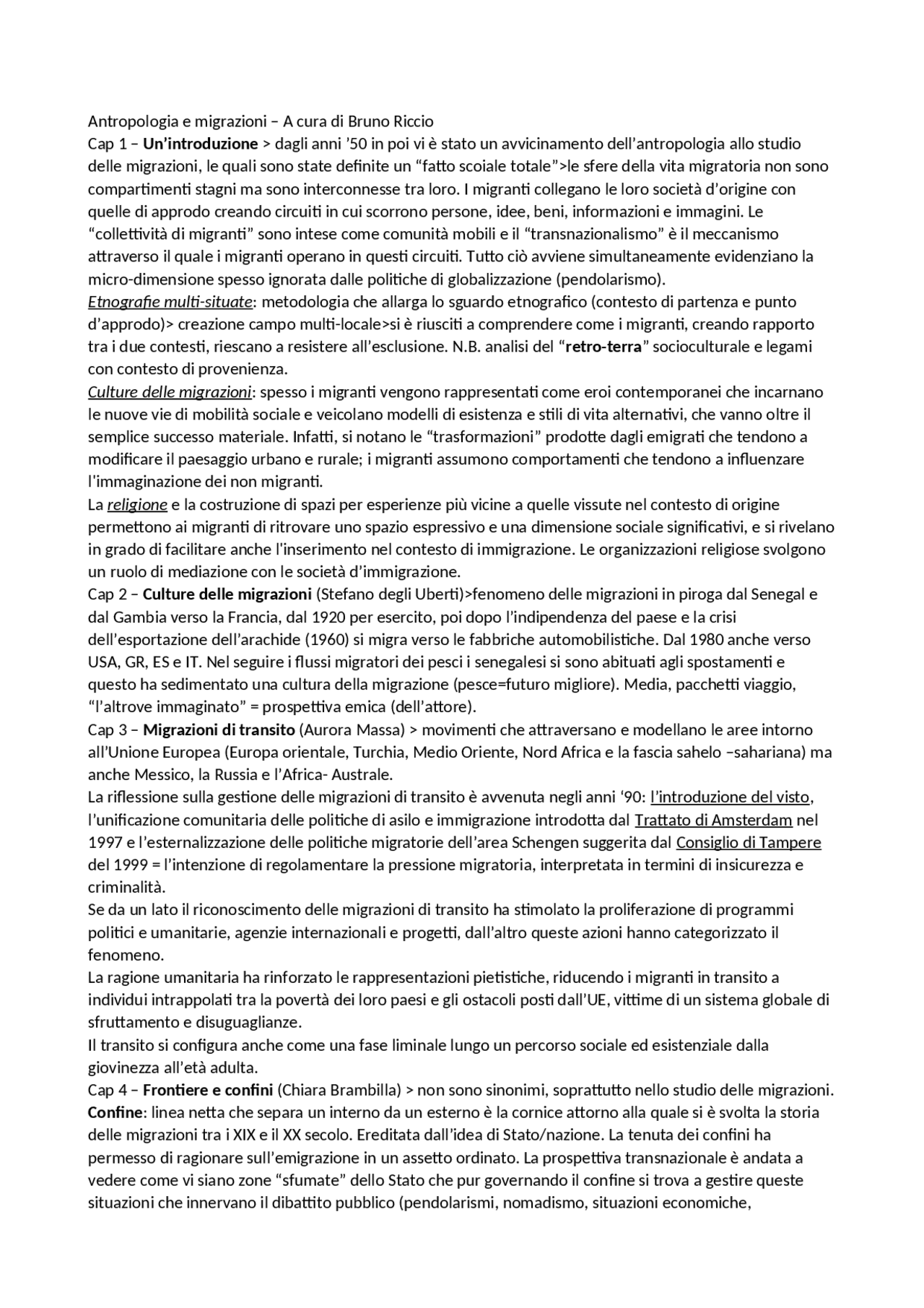 Riassunto Del Libro Antropologia E Migrazioni Docsity