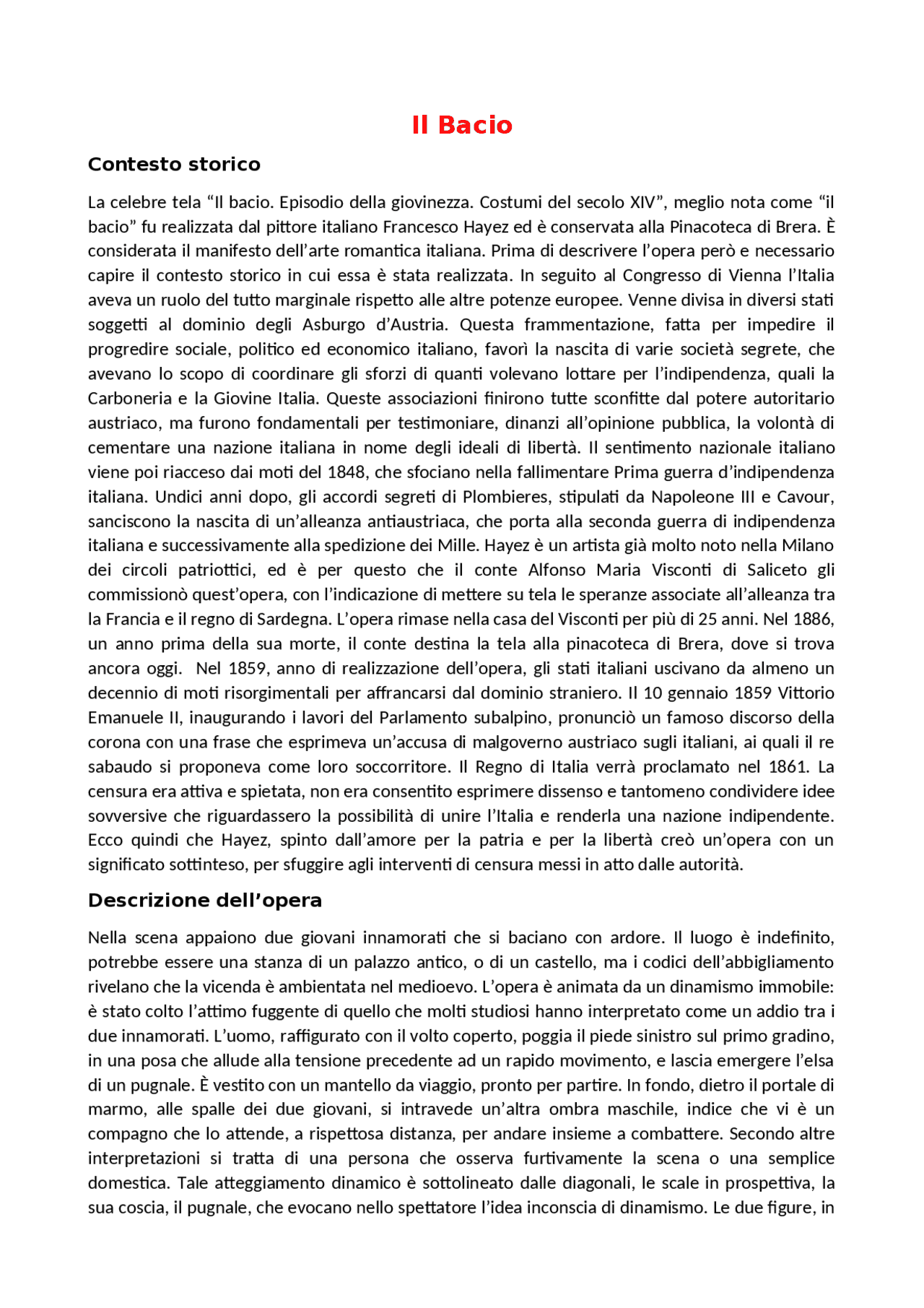 Analisi dell'opera "il bacio" di Hayez | Appunti di Elementi di storia ...