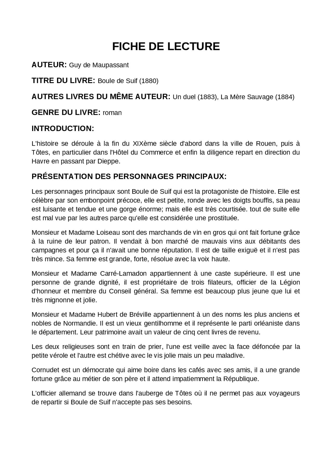 Scheda Libro Boule De Suif Docsity