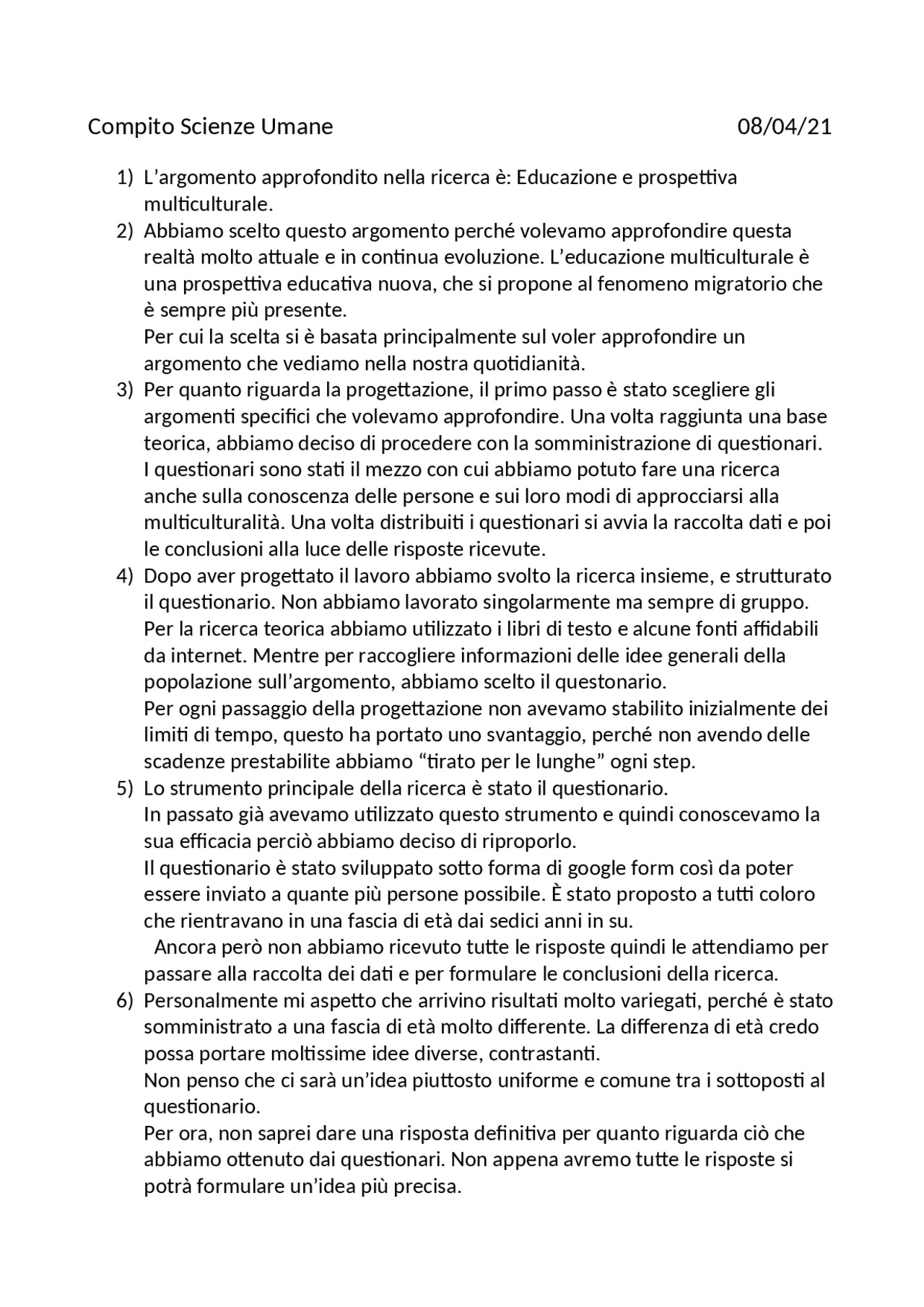 Verifica Scienze Umane Docsity