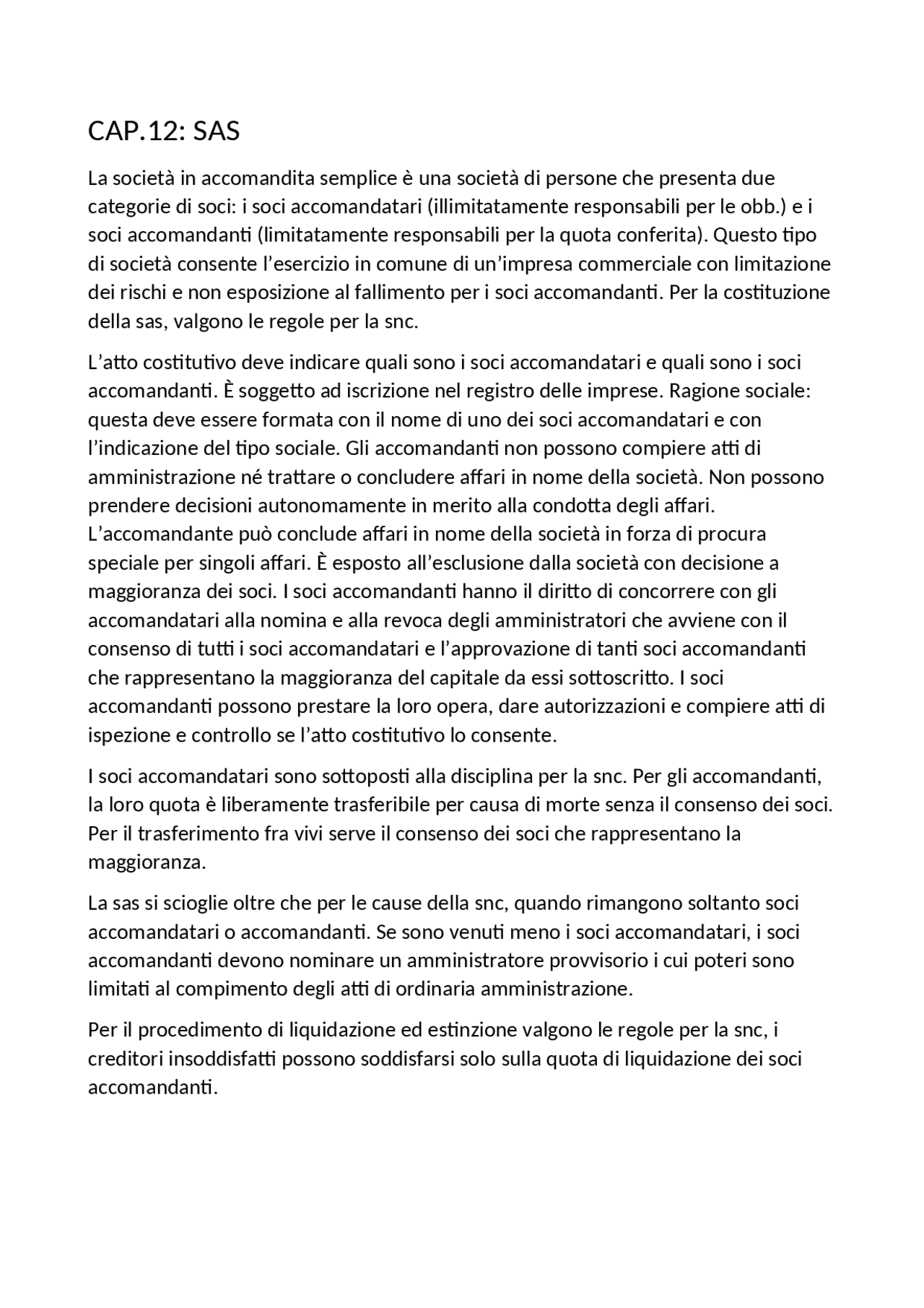 Società In Accomandita Semplice Sas Diritto Commerciale Docsity