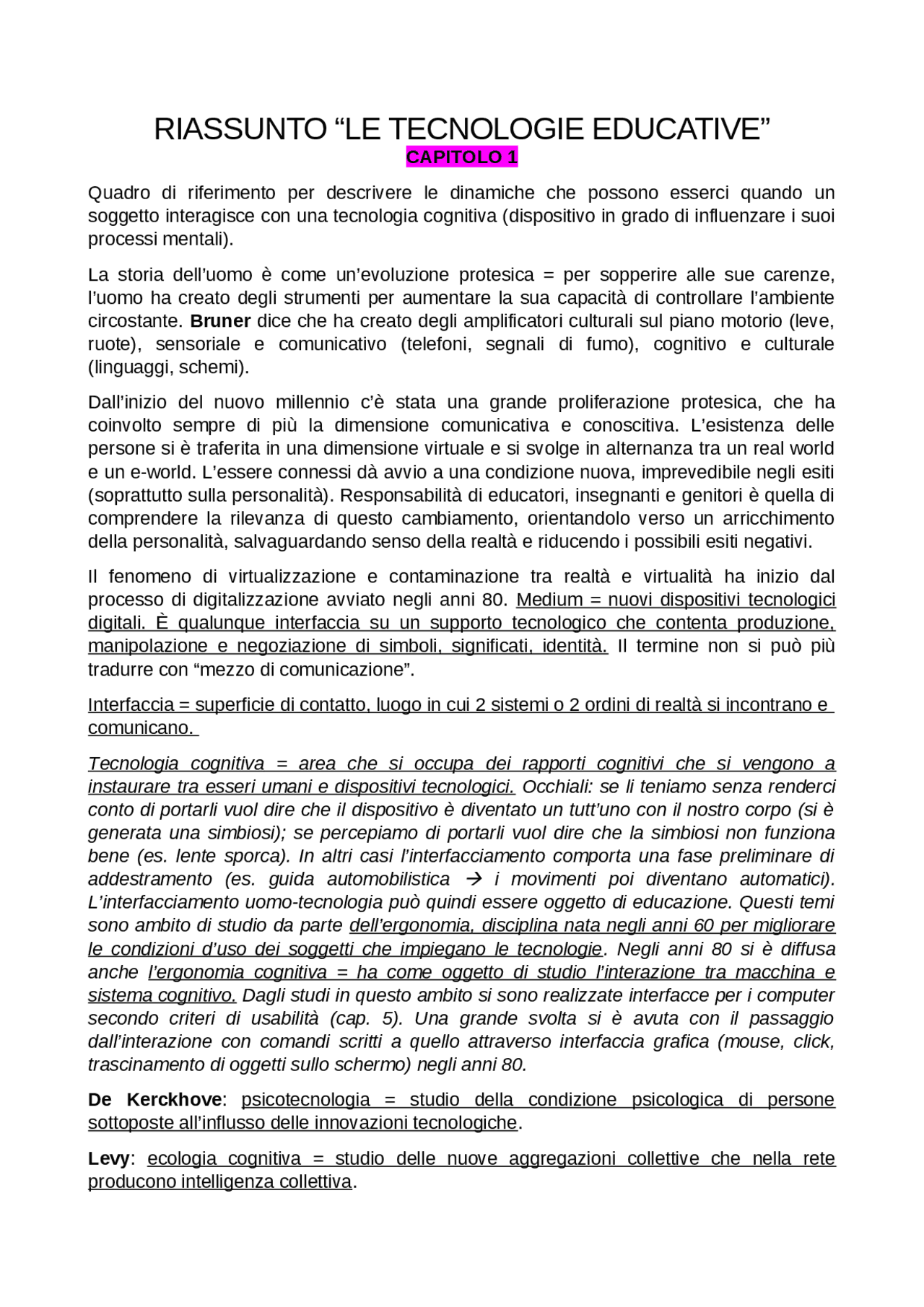 Riassunto Le Tecnologie Educative Docsity