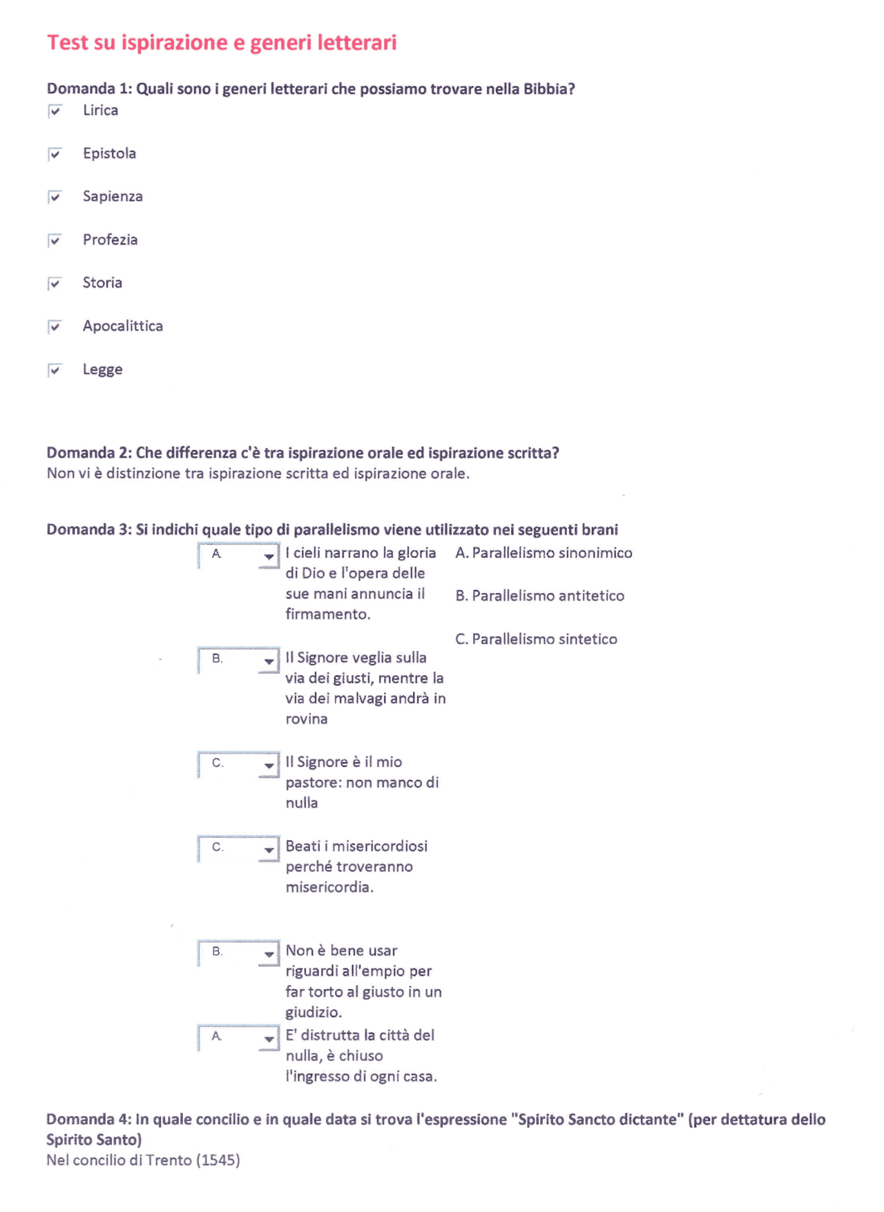 Test Su Ispirazione E Generi Letterari Docsity