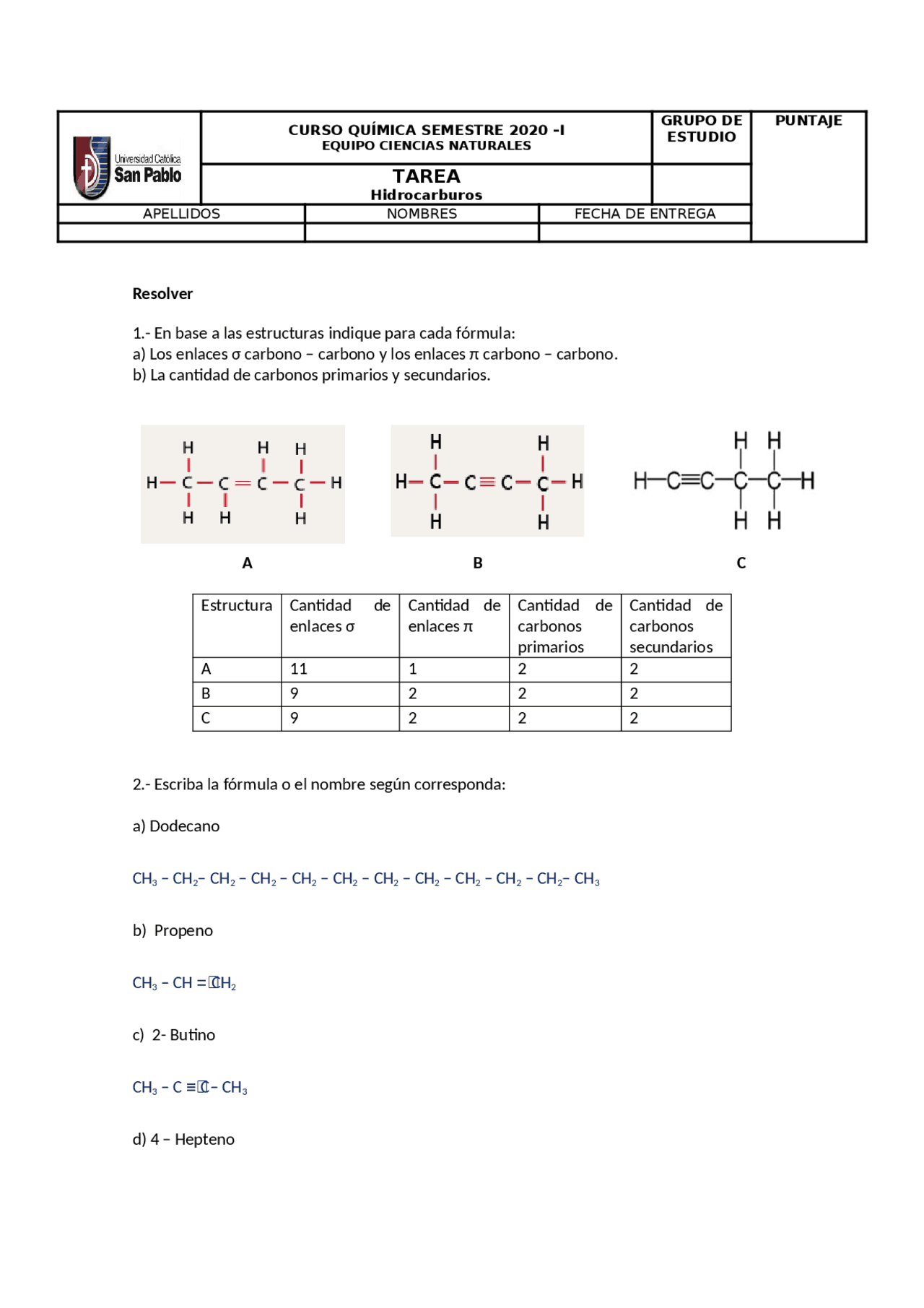 Tarea No 14. Hidrocarburos - Docsity