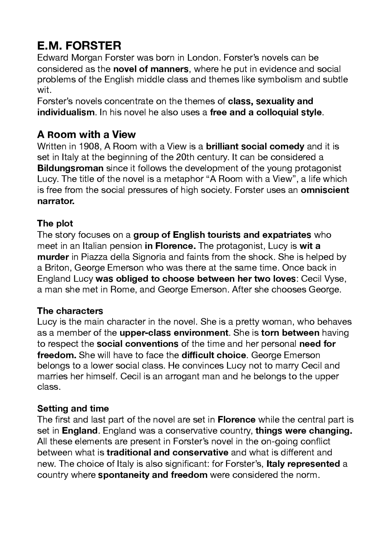 E. M. FORSTER (LIFE AND WORKS) - Docsity