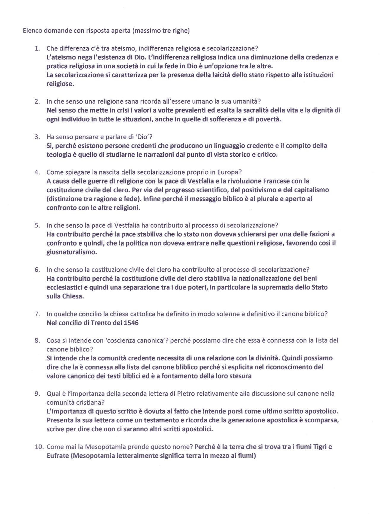 Domande Aperte Test Teologia I Docsity