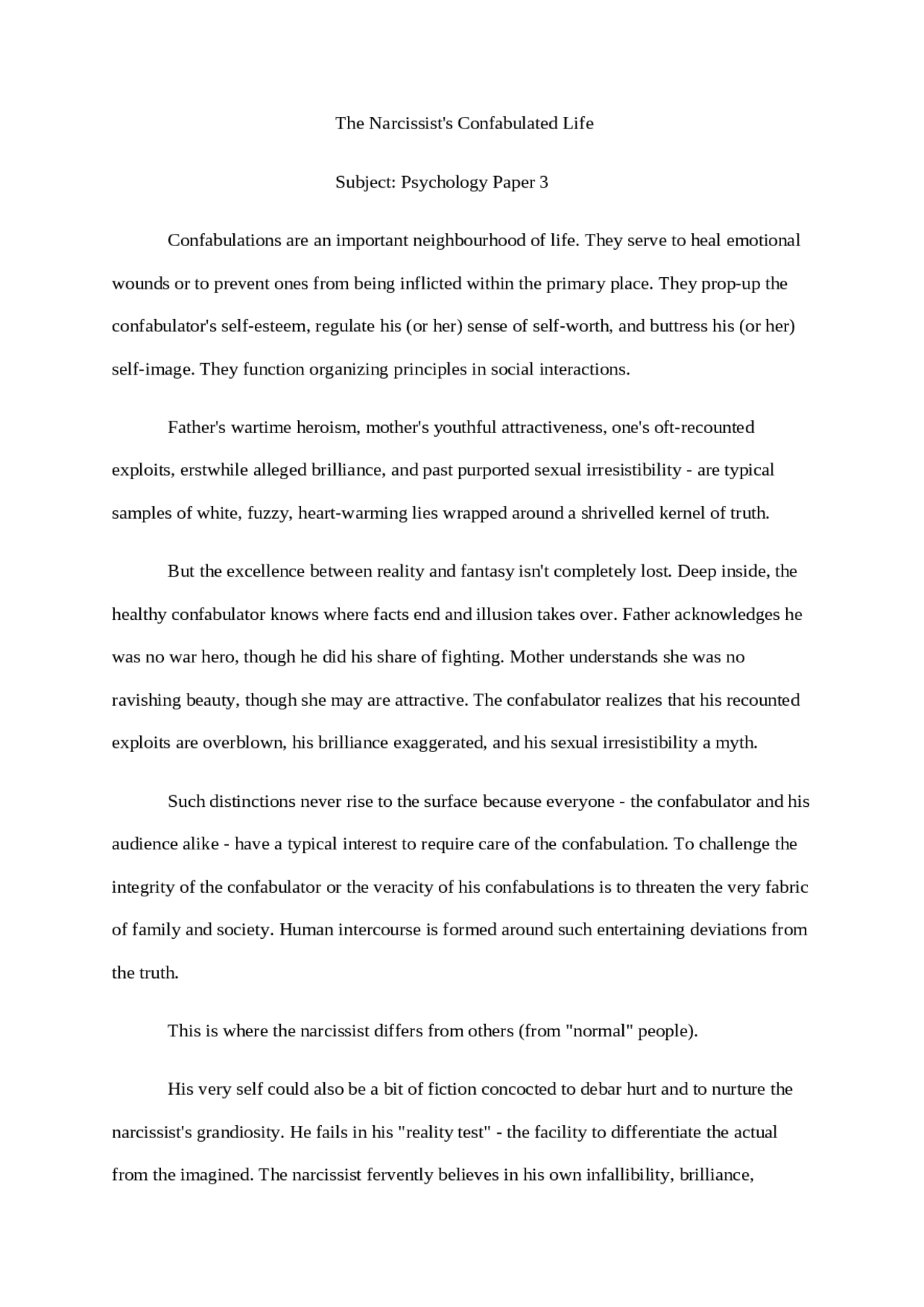 The Narcissist's Confabulated Life - Docsity