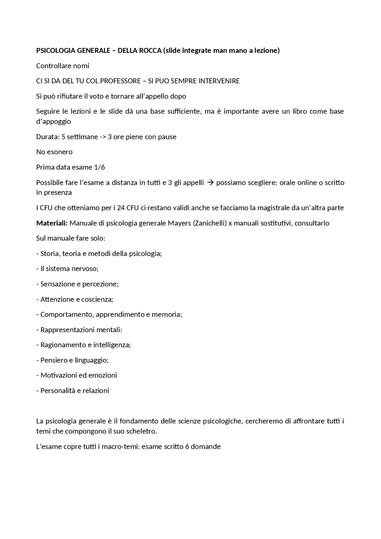 Appunti Di Psicologia Generale Con Slide Integrate Docsity