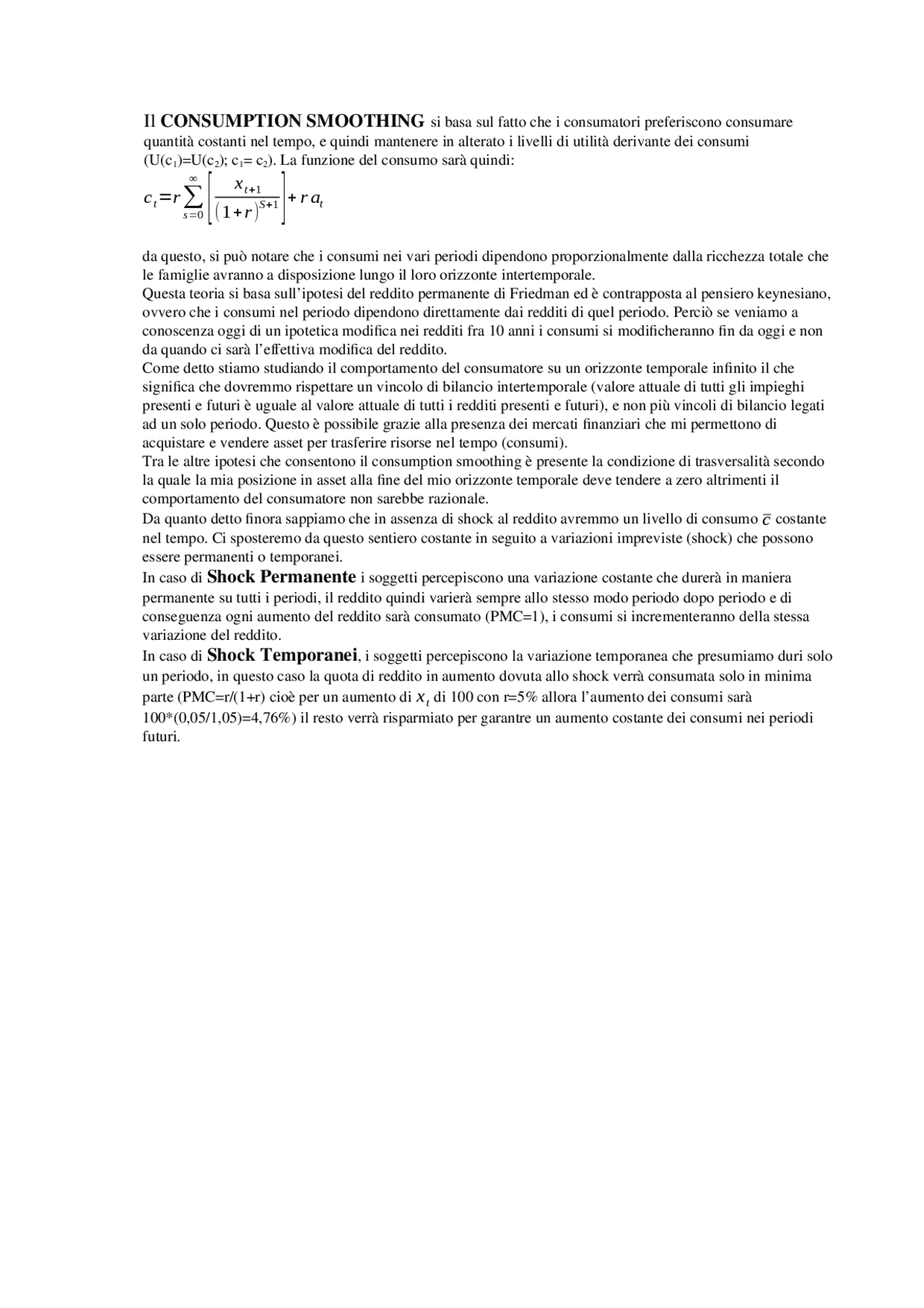 Il Consumption Smoothing Docsity