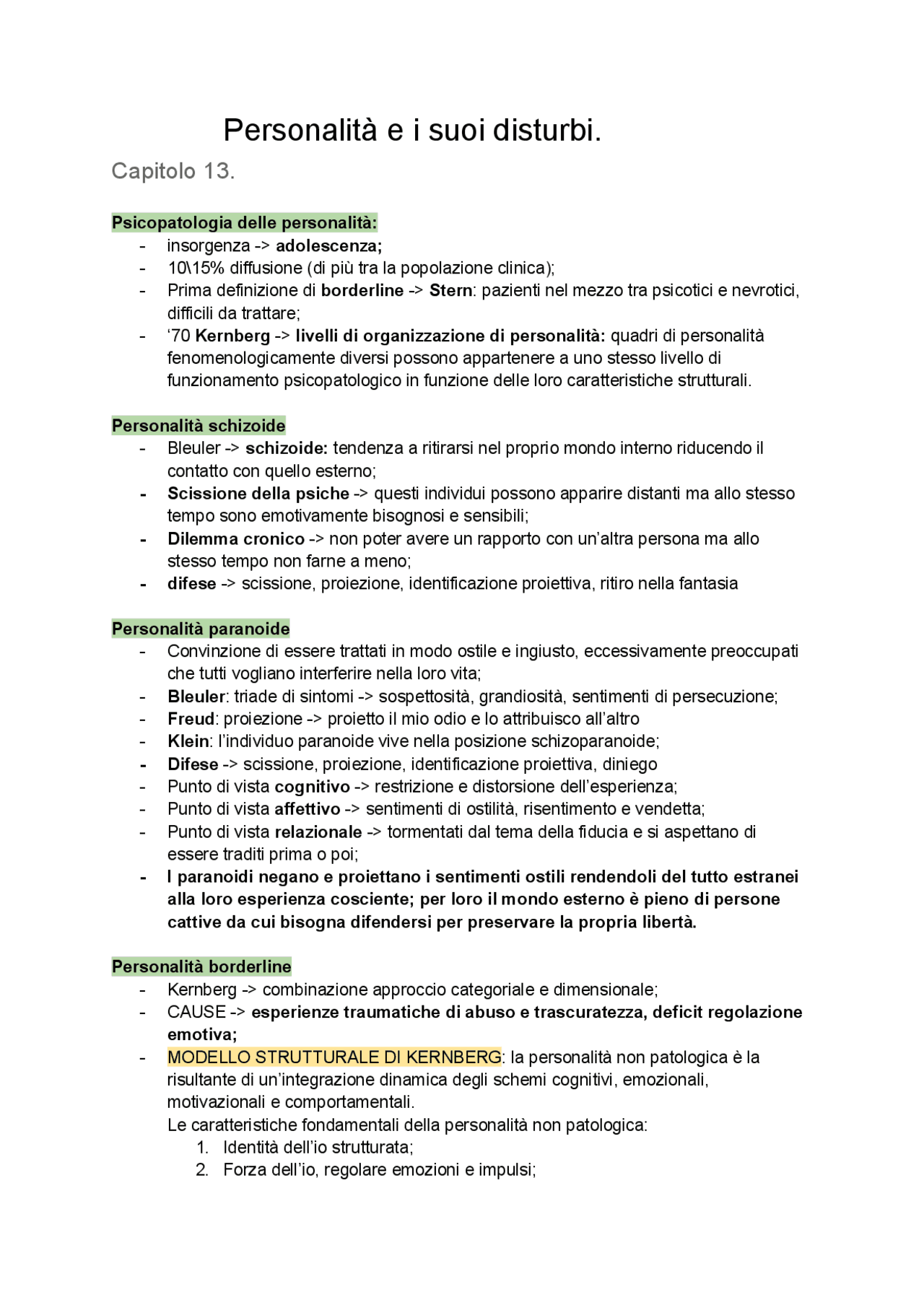 Personalità E I Suoi Disturbi Docsity