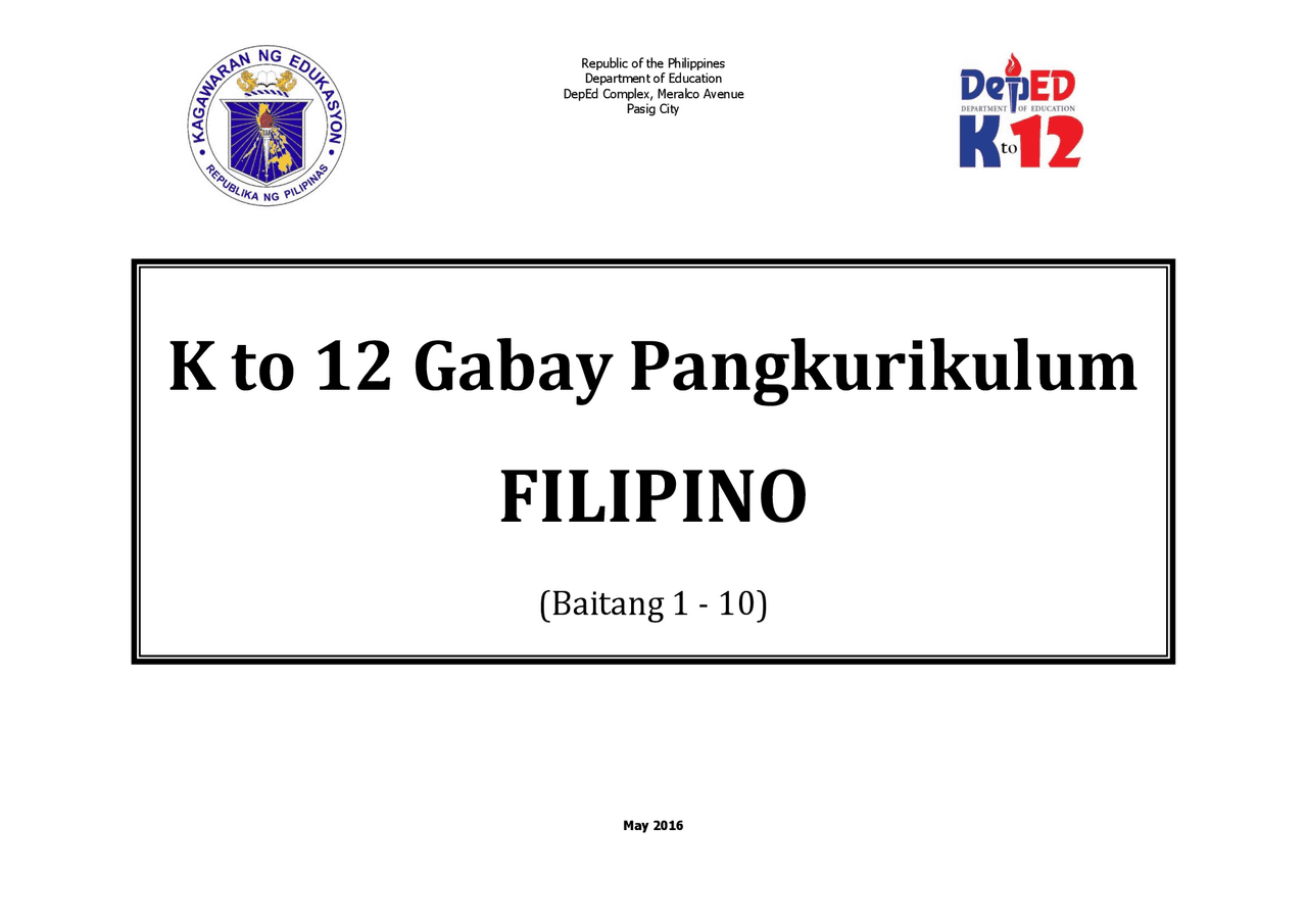 Filipino Curriculum Guide Docsity