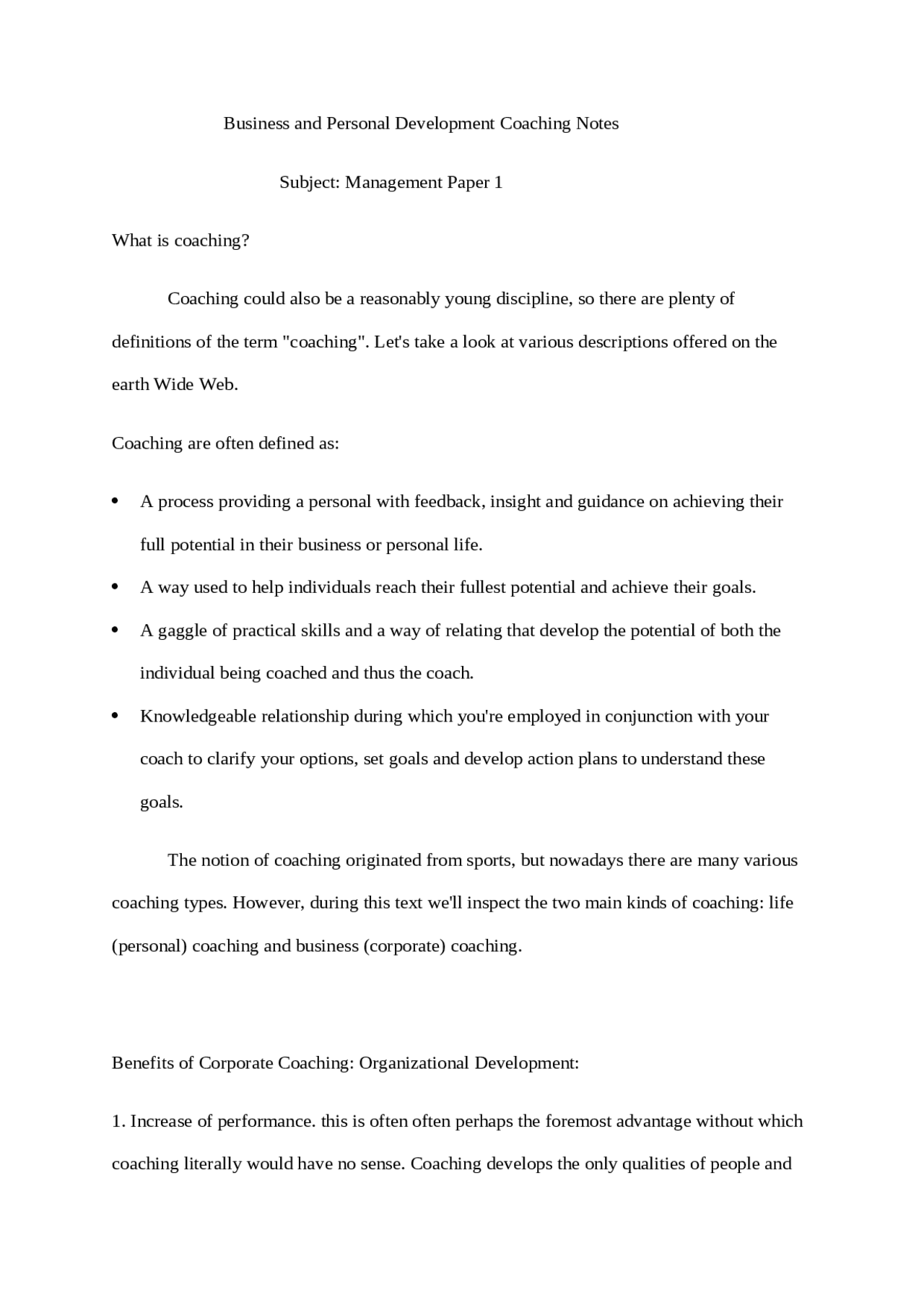 Business and Personal Development Coaching Notes - Docsity