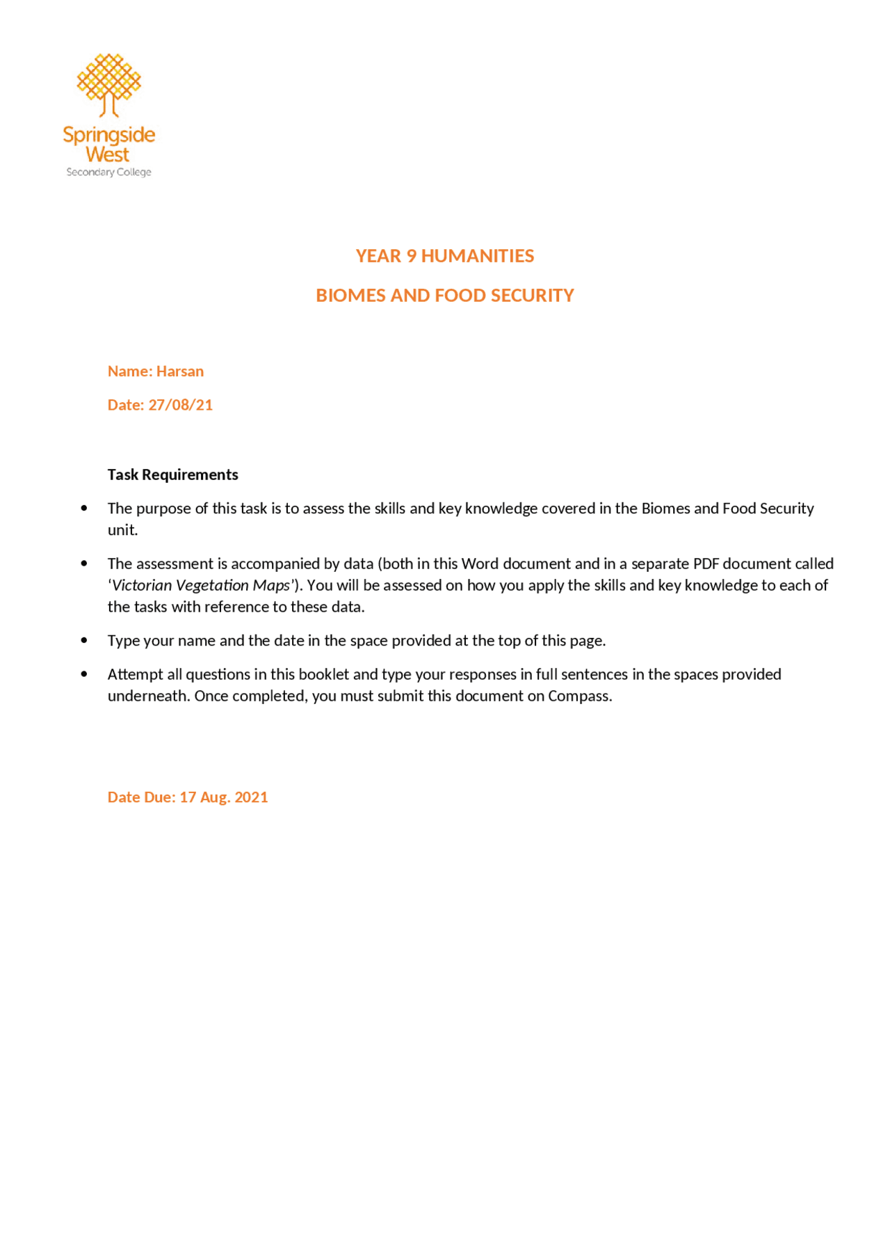 Biomes and Food security Werribee Zoo Fieldwork Report - Docsity