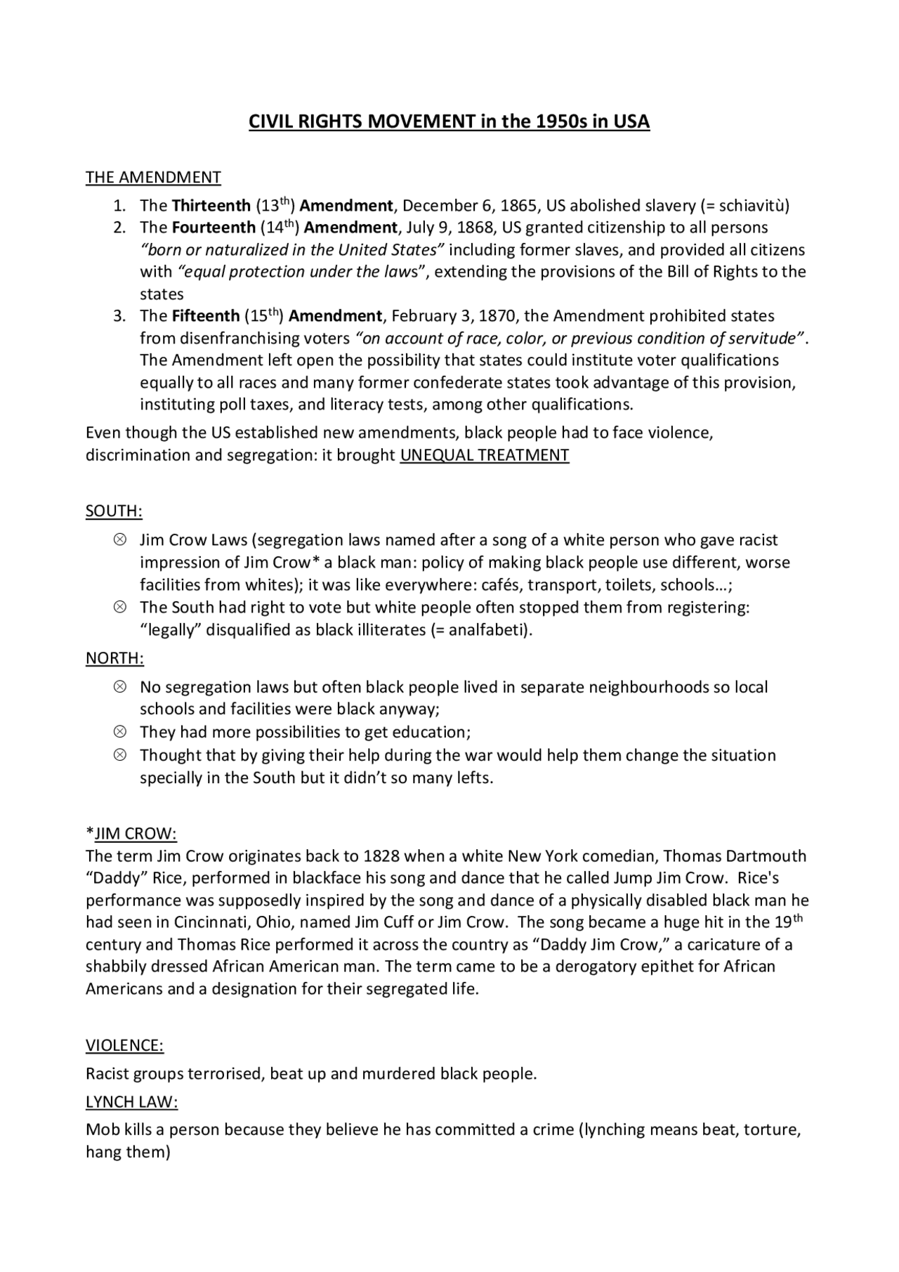 CIVIL RIGHTS MOVEMENT in the 1950s in USA - Docsity