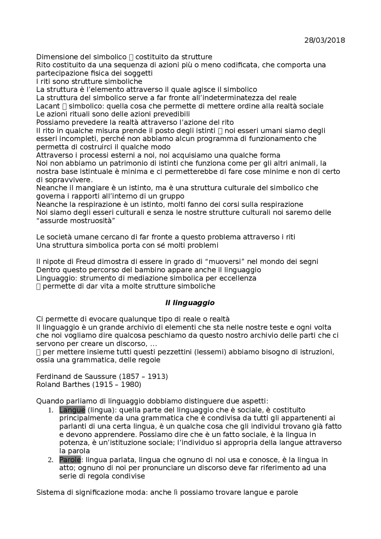Appunti Sul Linguaggio Docsity