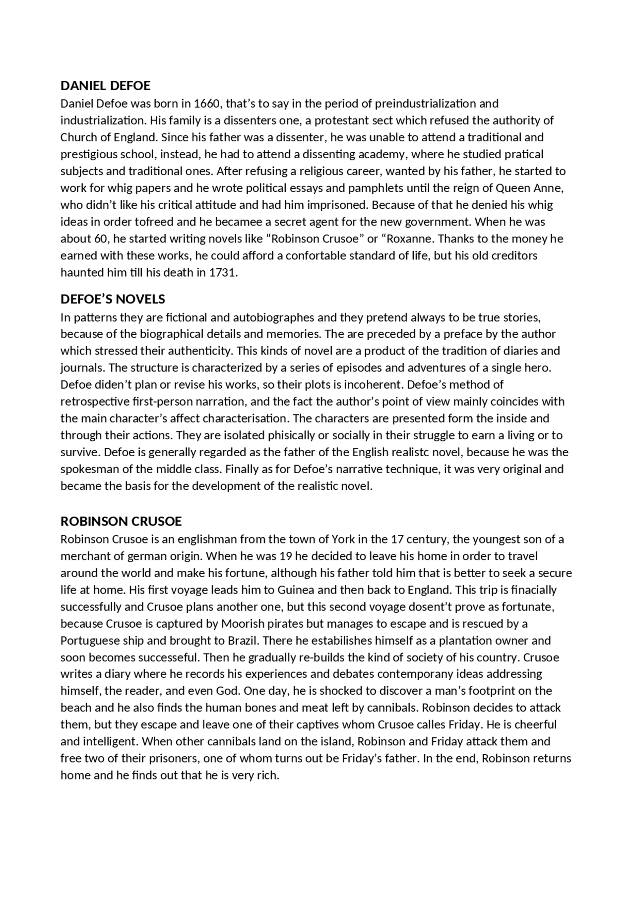 Daniel Defoe and the Origins of English Realist Novels: A Study of 'Robinson Crusoe' | Appunti ...