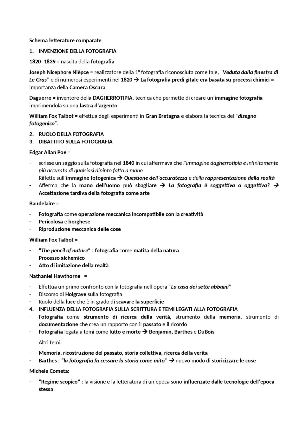 Schema Riassuntivo Di Letterature Comparate Docsity