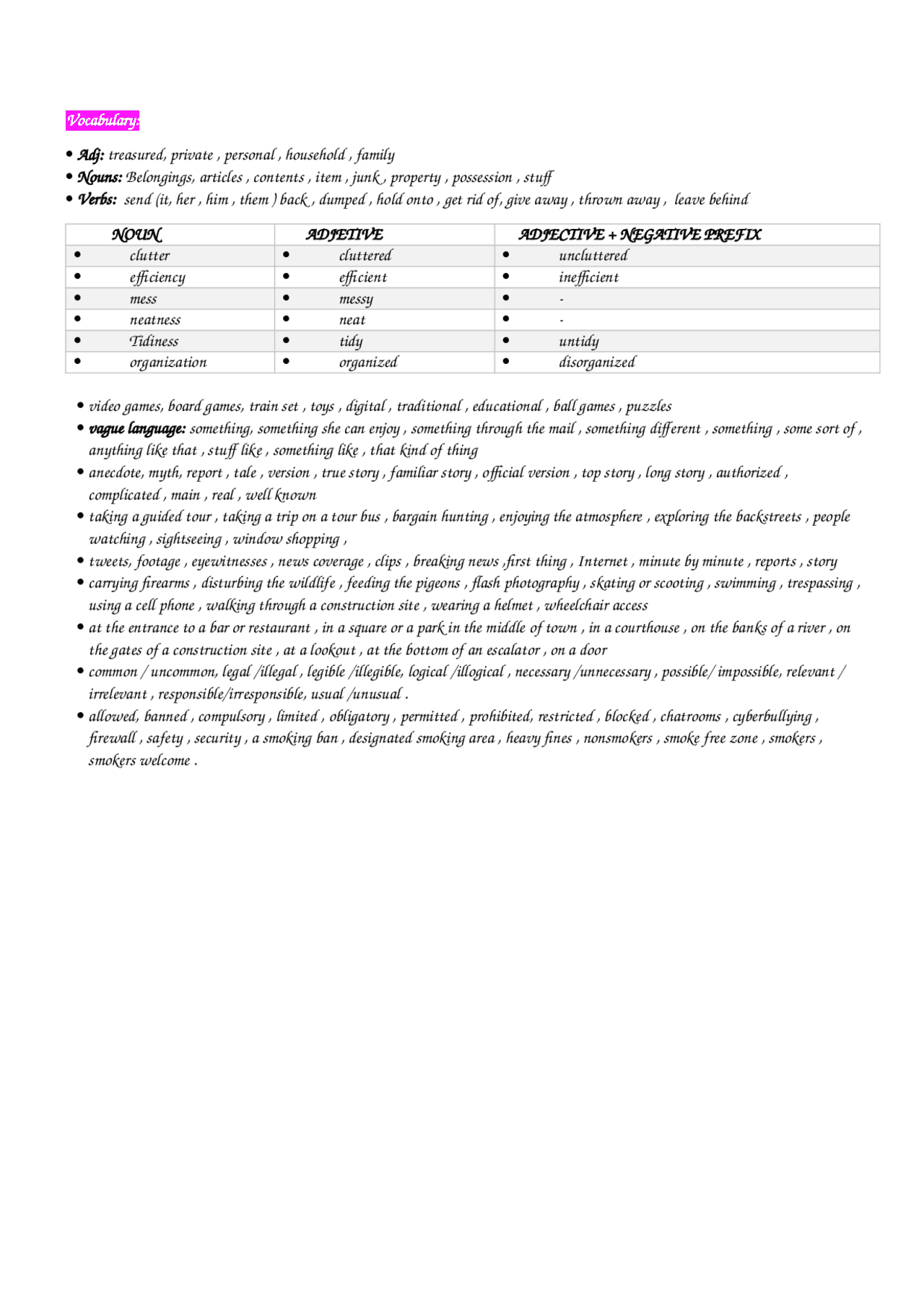 Vocabulary Intermediate 2 - Docsity