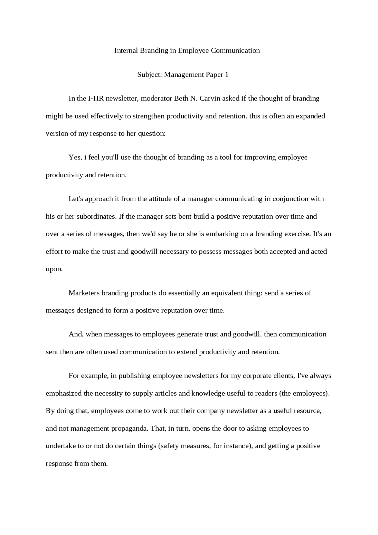 Internal Branding in Employee Communication - Docsity