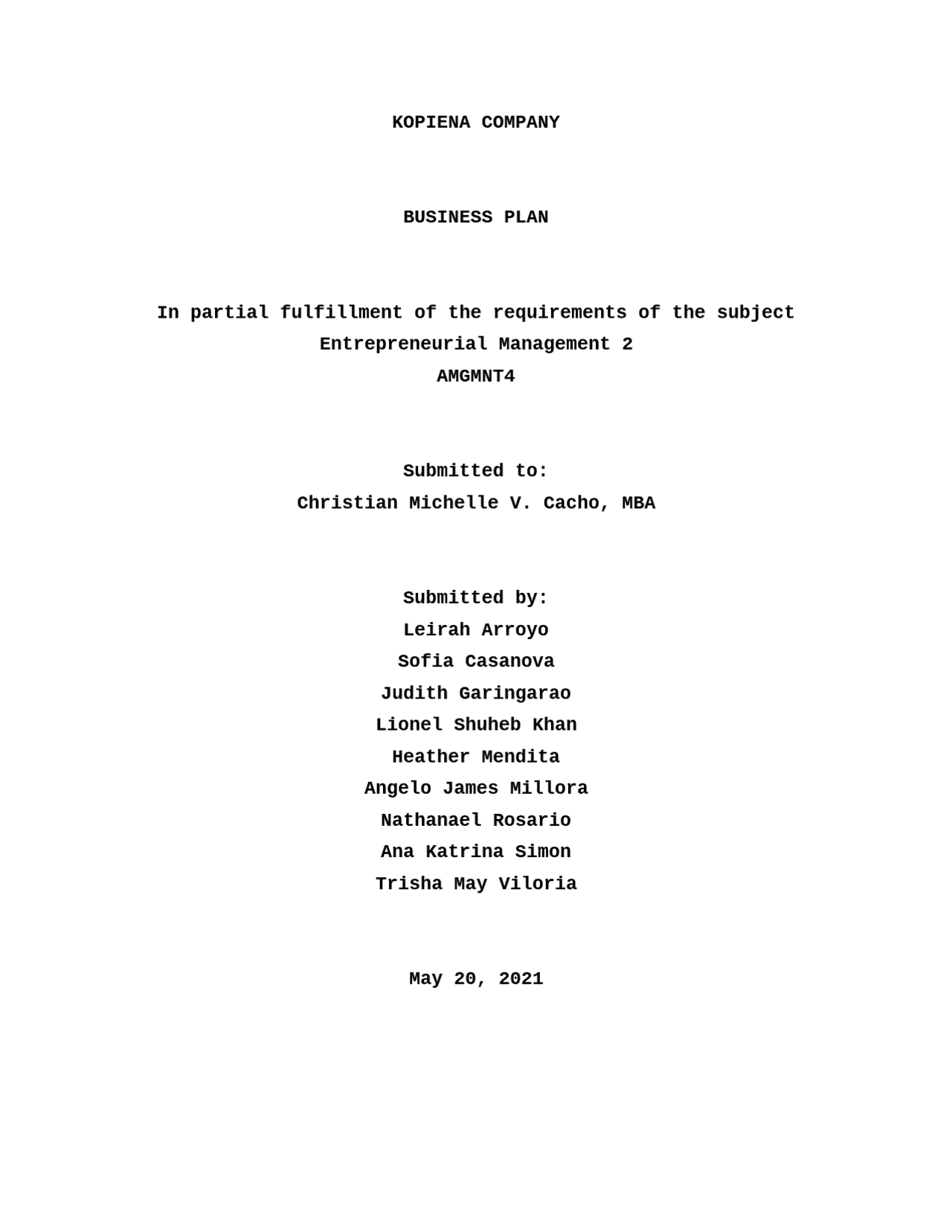 Business plan sample | Cheat Sheet Business Statistics | Docsity