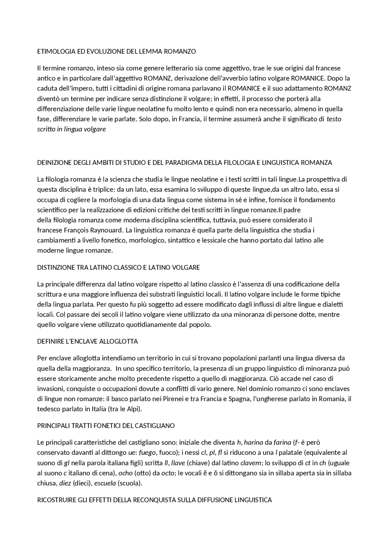 Risposte Aperte Filologia E Linguistica Romanza 3 Ecampus Docsity