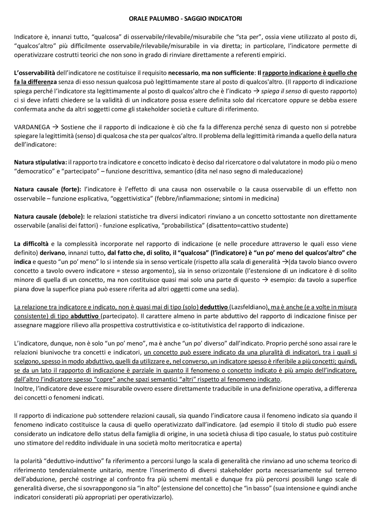 Saggio Sugli Indicatori Di Mauro Palumbo Riassunto Docsity