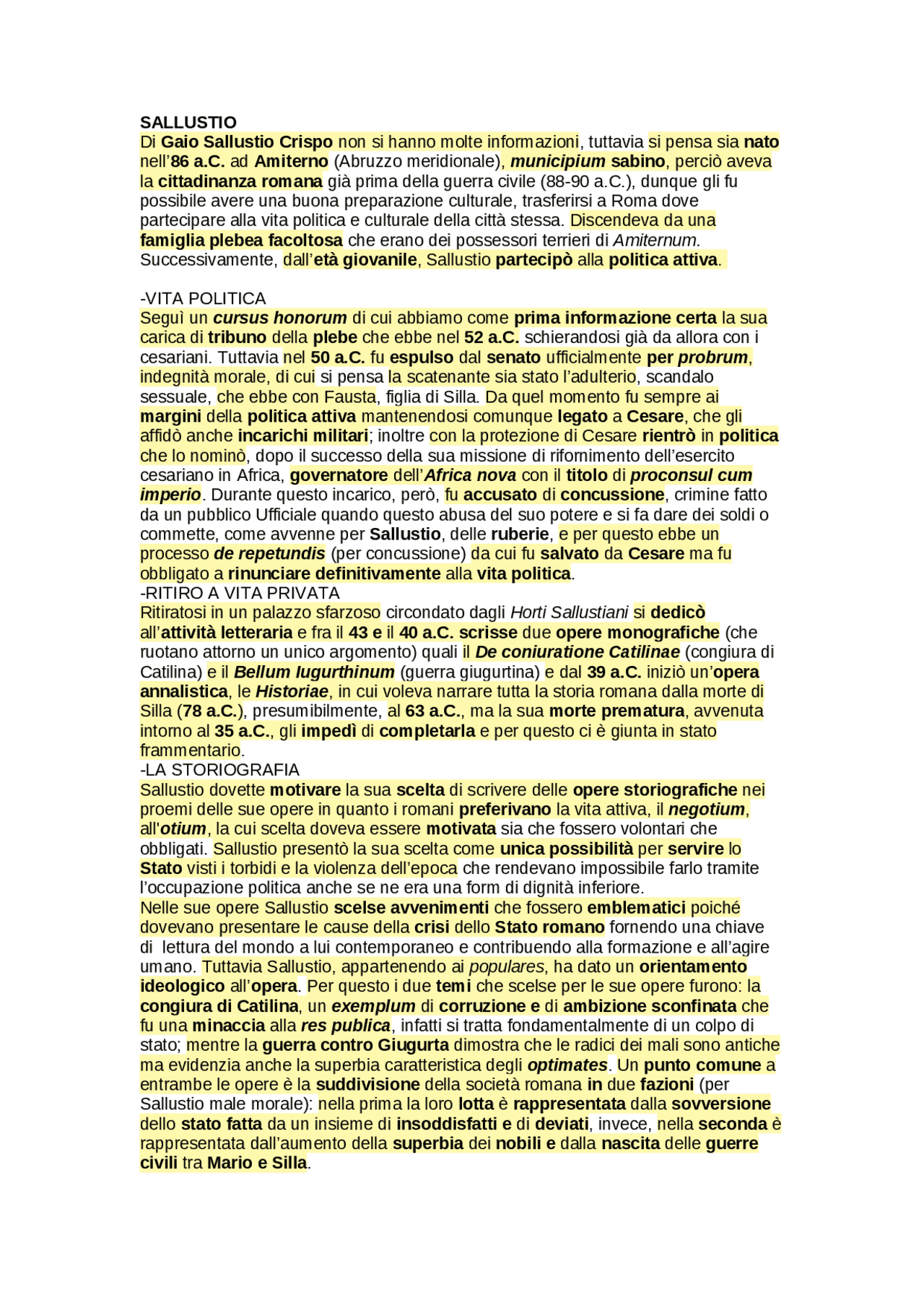 Appunti Su Sallustio Docsity