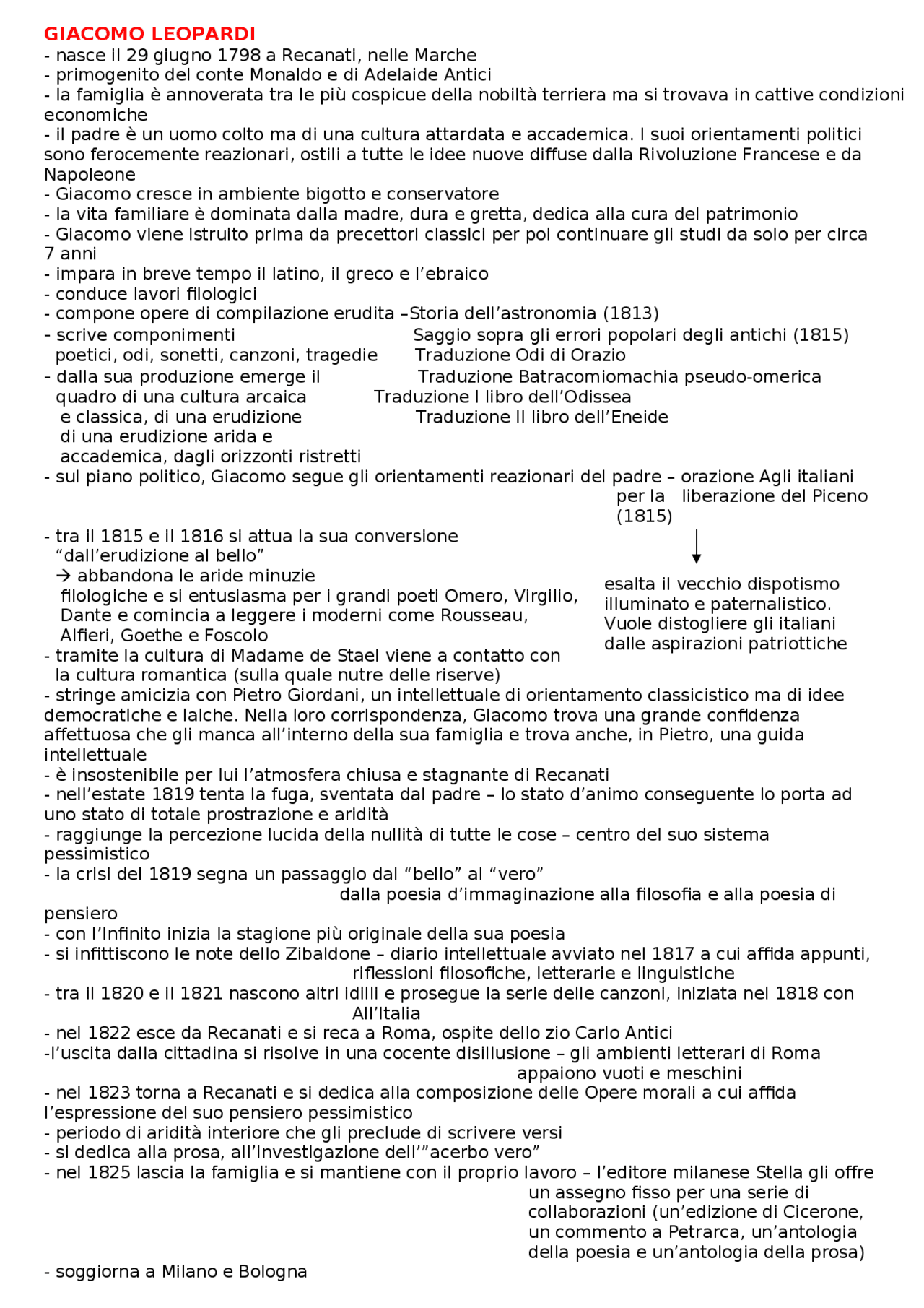 Riassunto Su Giacomo Leopardi Docsity