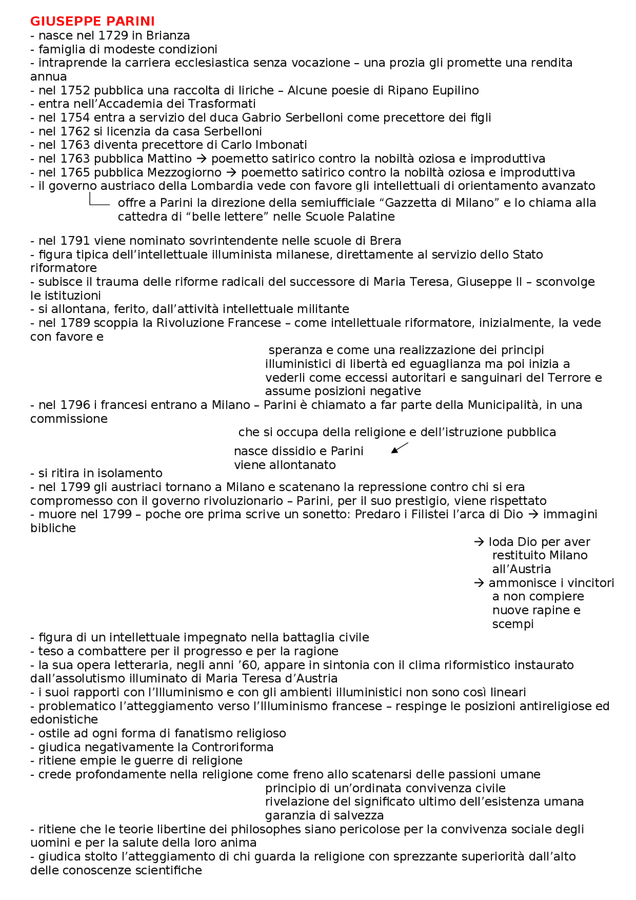 Riassunto Su Giuseppe Parini Docsity