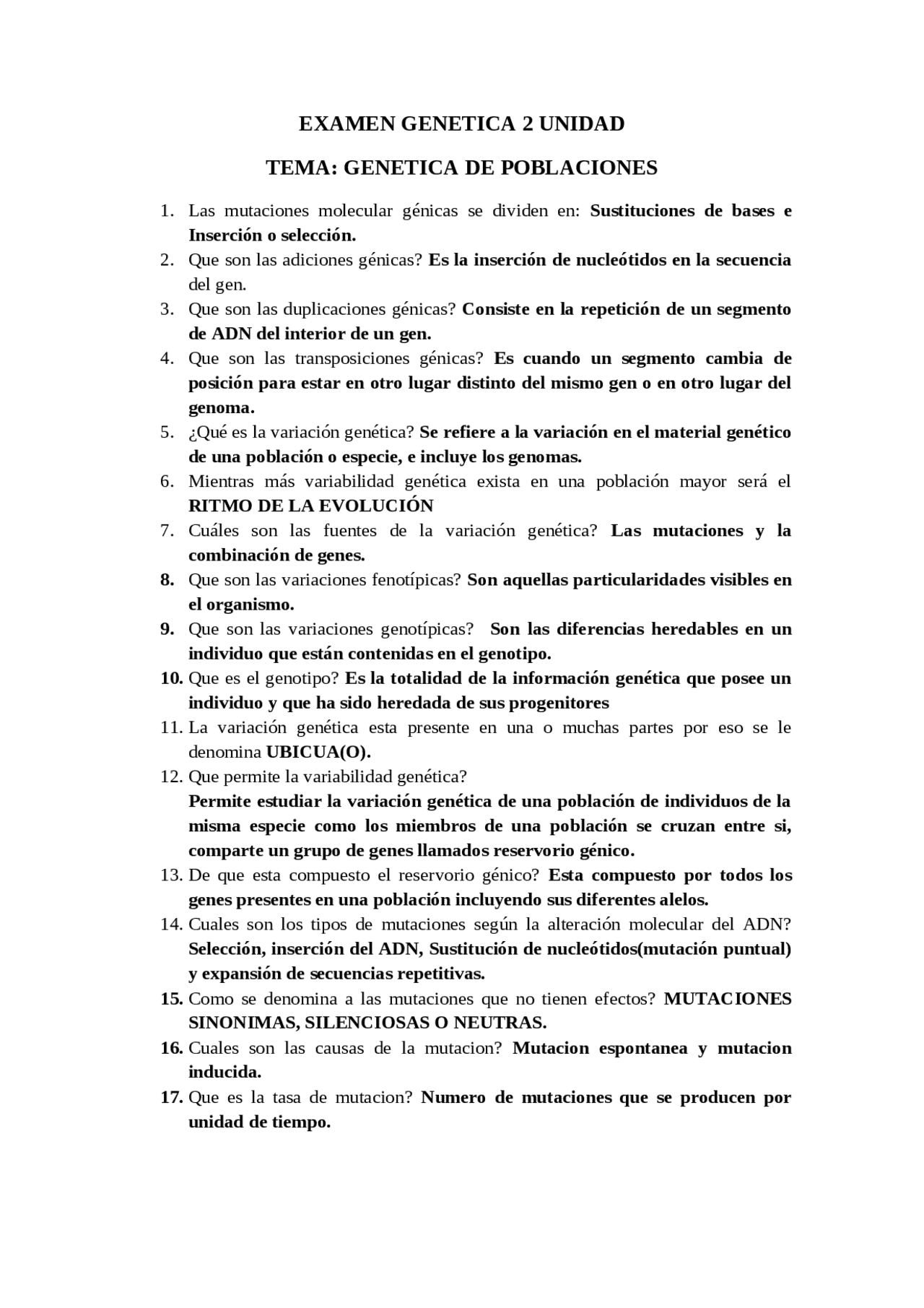 EXAMEN DE GENETICA MEDICA | Exámenes de Genética Médica | Docsity