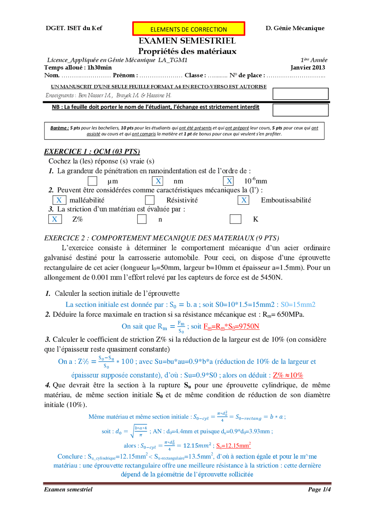Épreuve Corrigé De Propriétés Des Matériaux Docsity