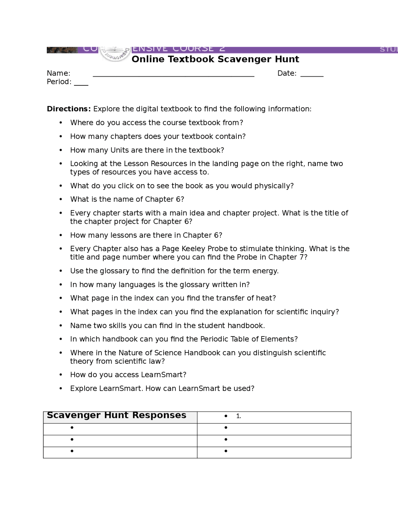 Textbook Information Scavenger Hunt | Study Guides, Projects, Research ...